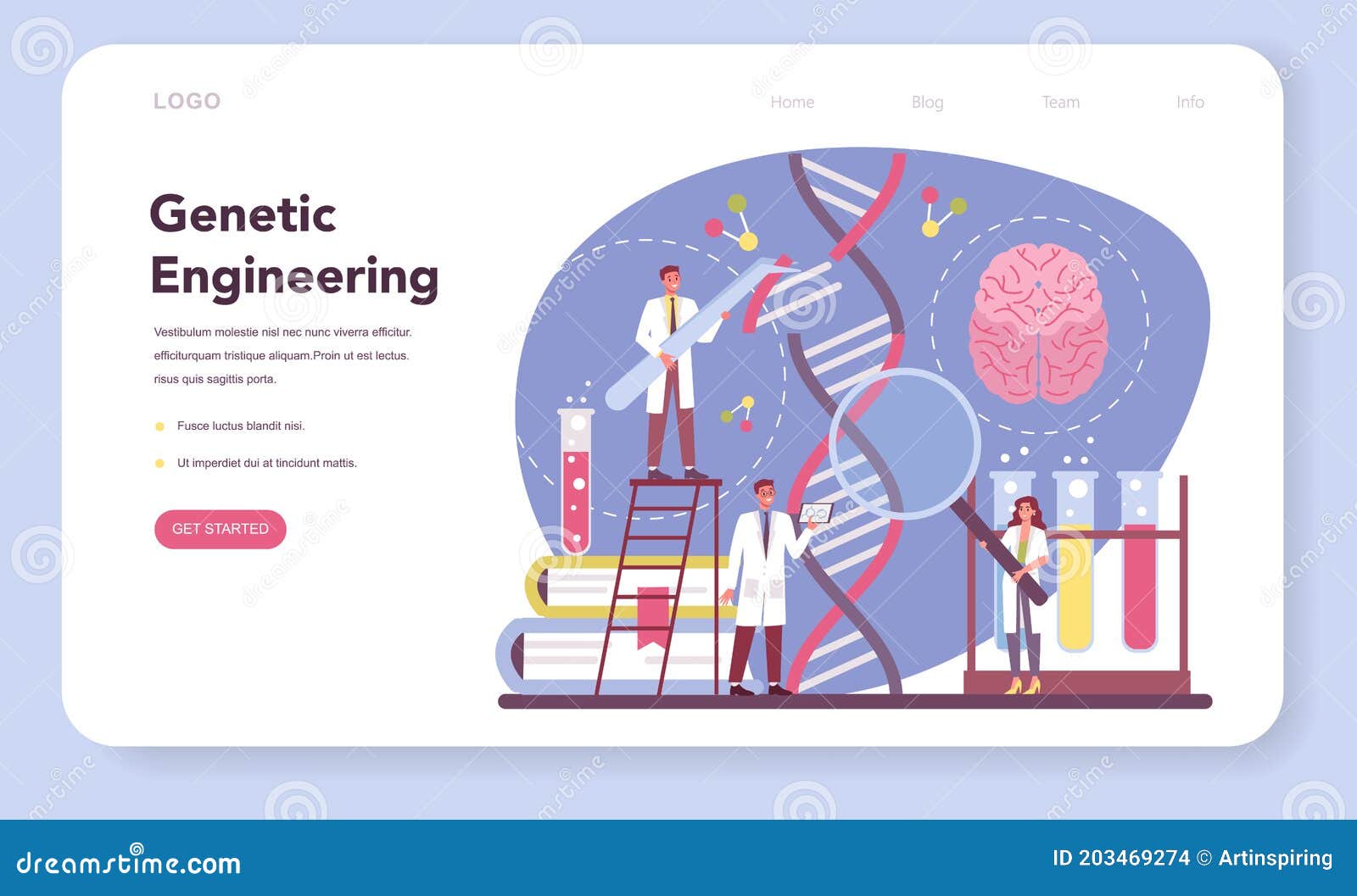 Geneticist Web Banner Or Landing Page. Scientist Work With DNA Molecule ...