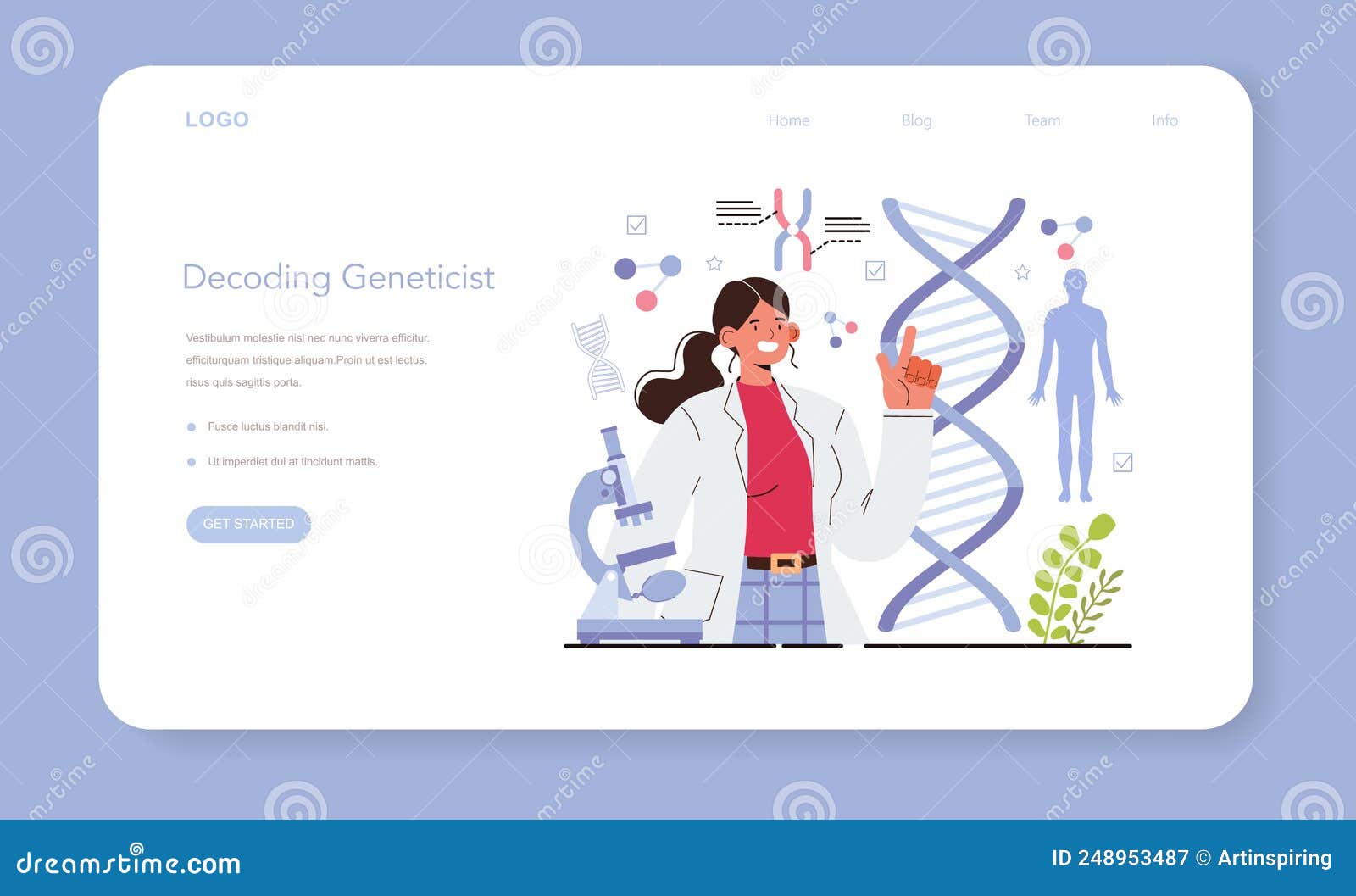 Geneticist Web Banner or Landing Page. Scientist Work with DNA Molecule ...