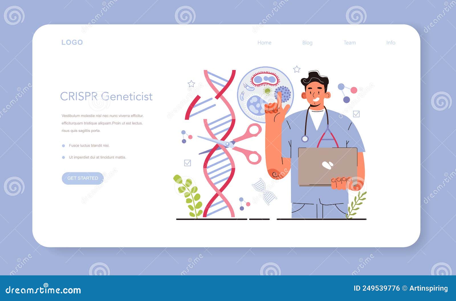 Geneticist Web Banner or Landing Page. Scientist Work with DNA Molecule ...