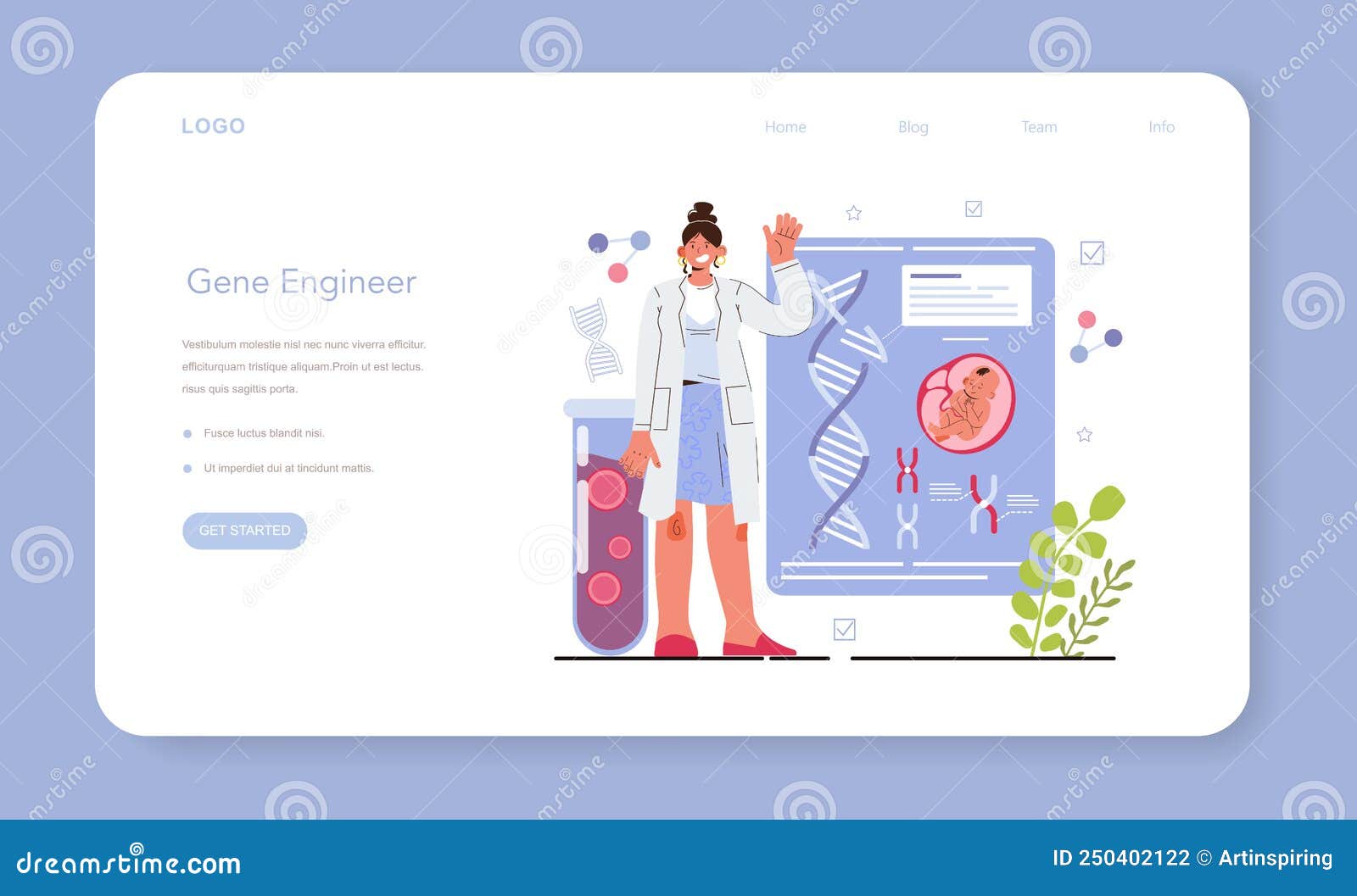 Geneticist Web Banner Or Landing Page. Scientist Work With DNA Molecule ...
