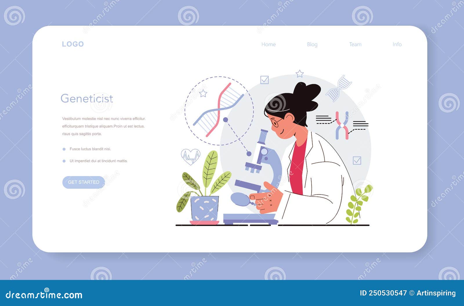 Geneticist Web Banner or Landing Page. Scientist Work with DNA Molecule ...