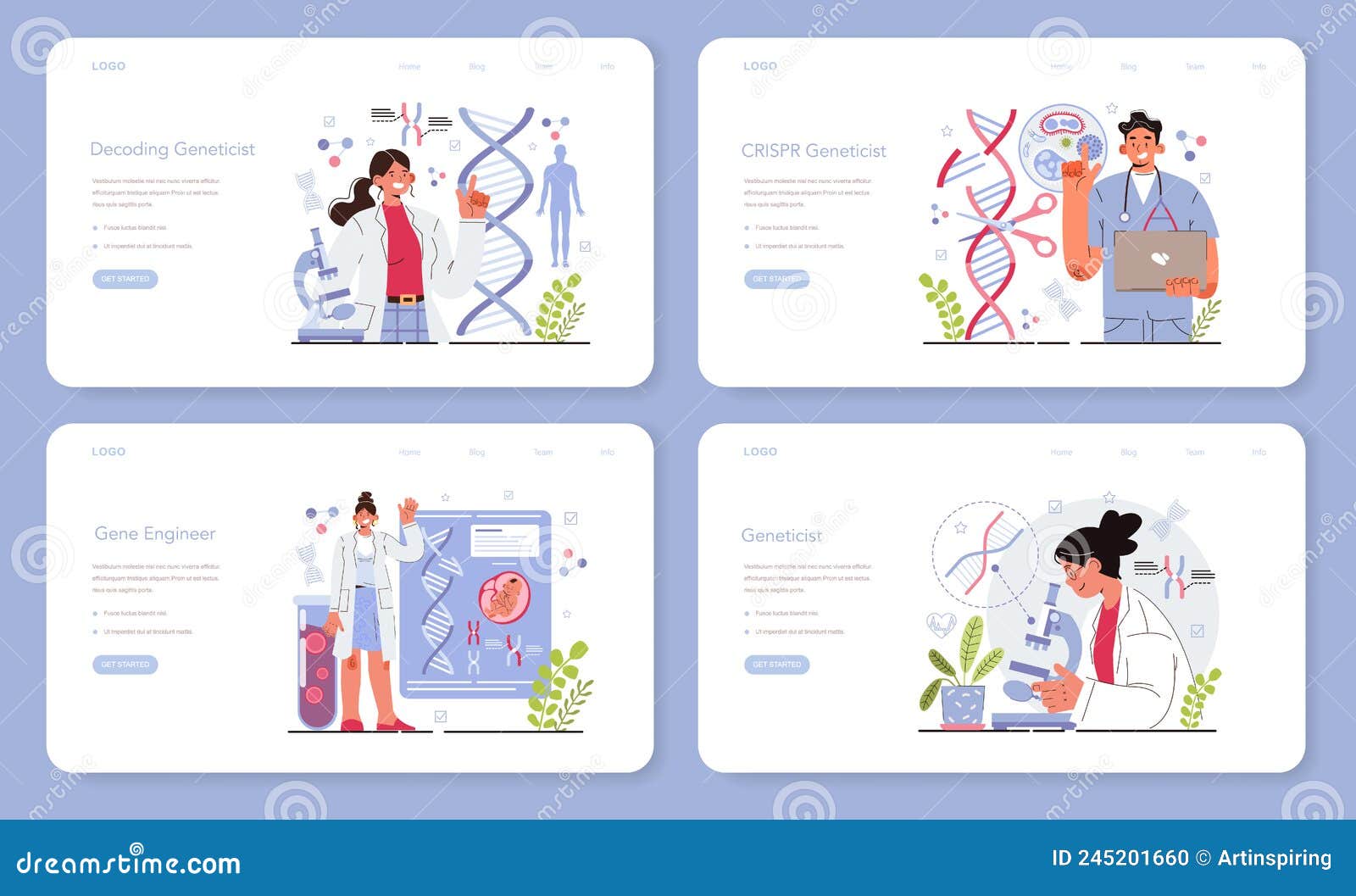 Geneticist Web Banner or Landing Page Set. Scientist Work with DNA ...