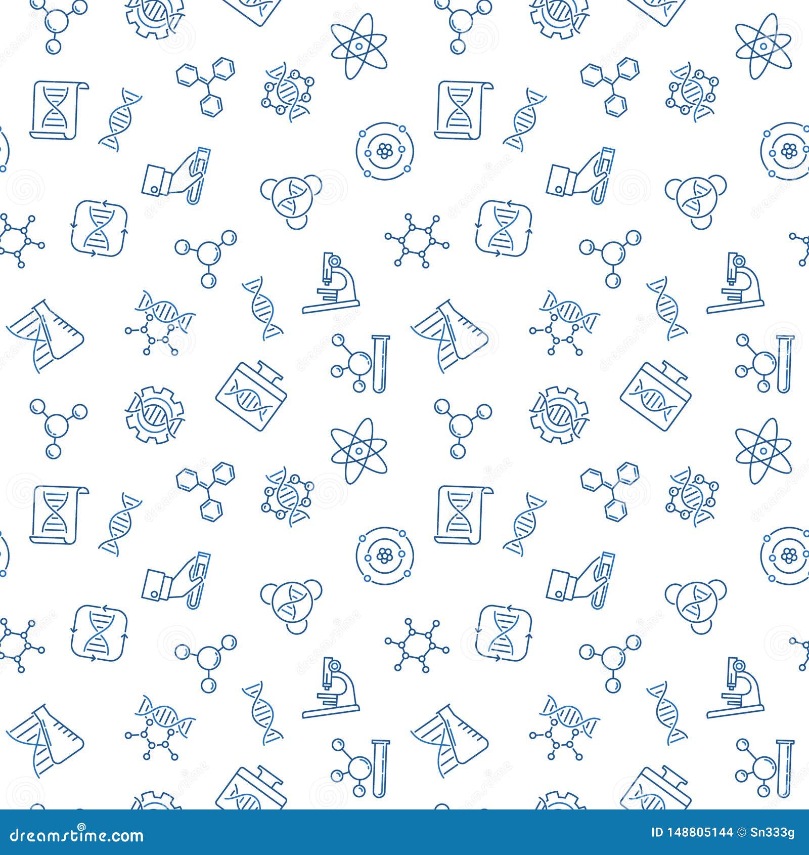 Genetics Blue Vector Seamless Pattern in Thin Line Style Stock Vector ...