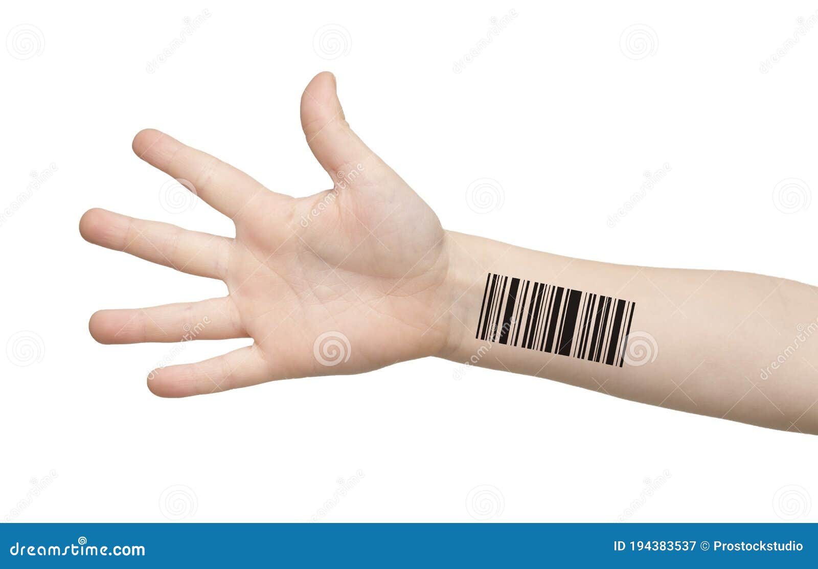 Genetics and Cloning. Kid`s Hand with Barcode Isolated on White ...