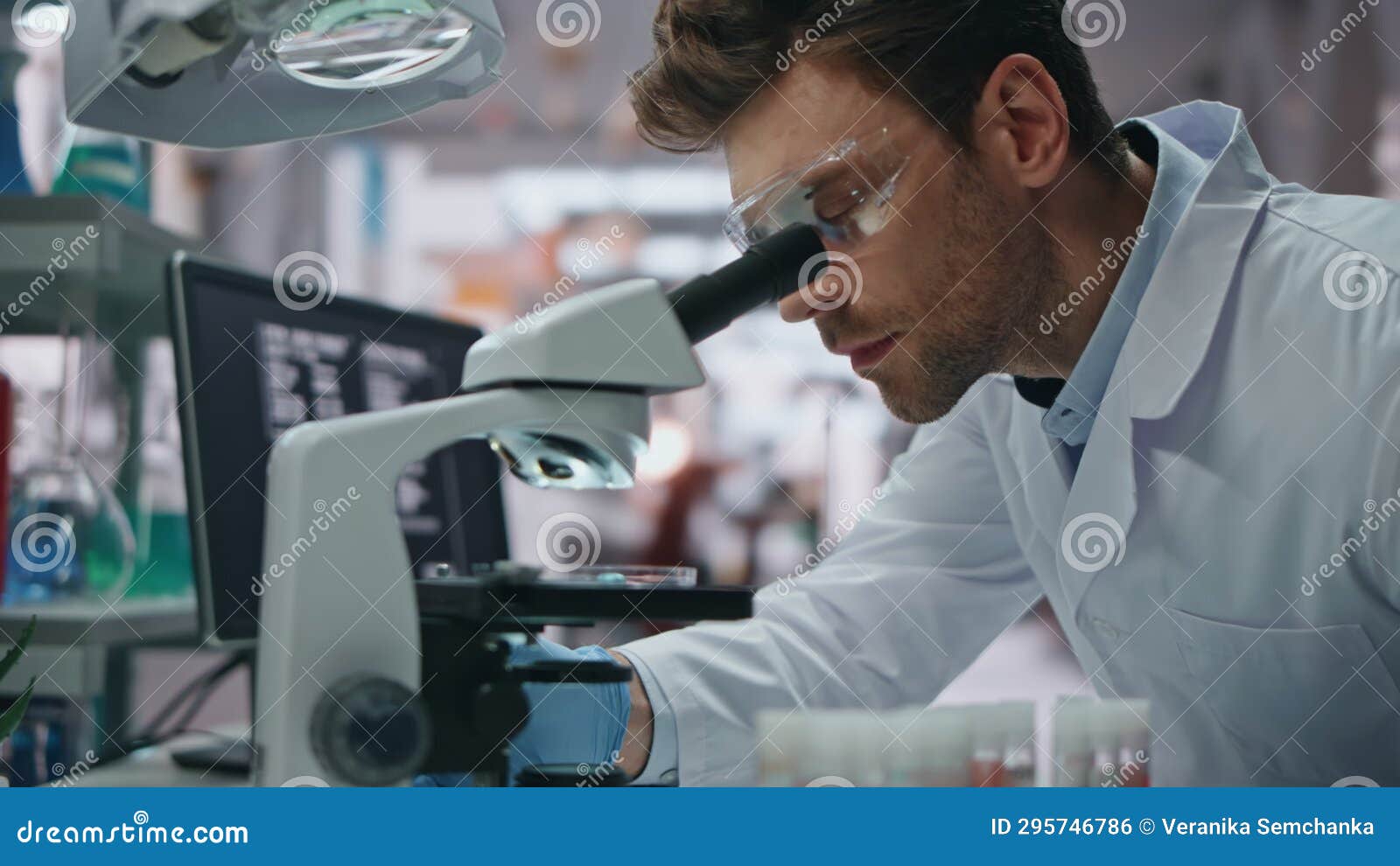 Genetics Expert Looking Microscope Making Investigation in Laboratory ...