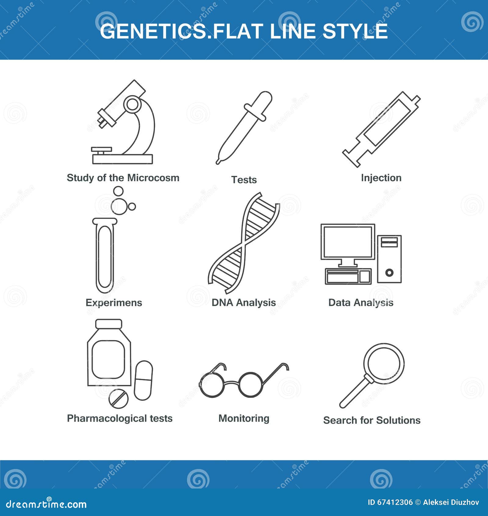 Genetics flat line style stock illustration. Illustration of design ...
