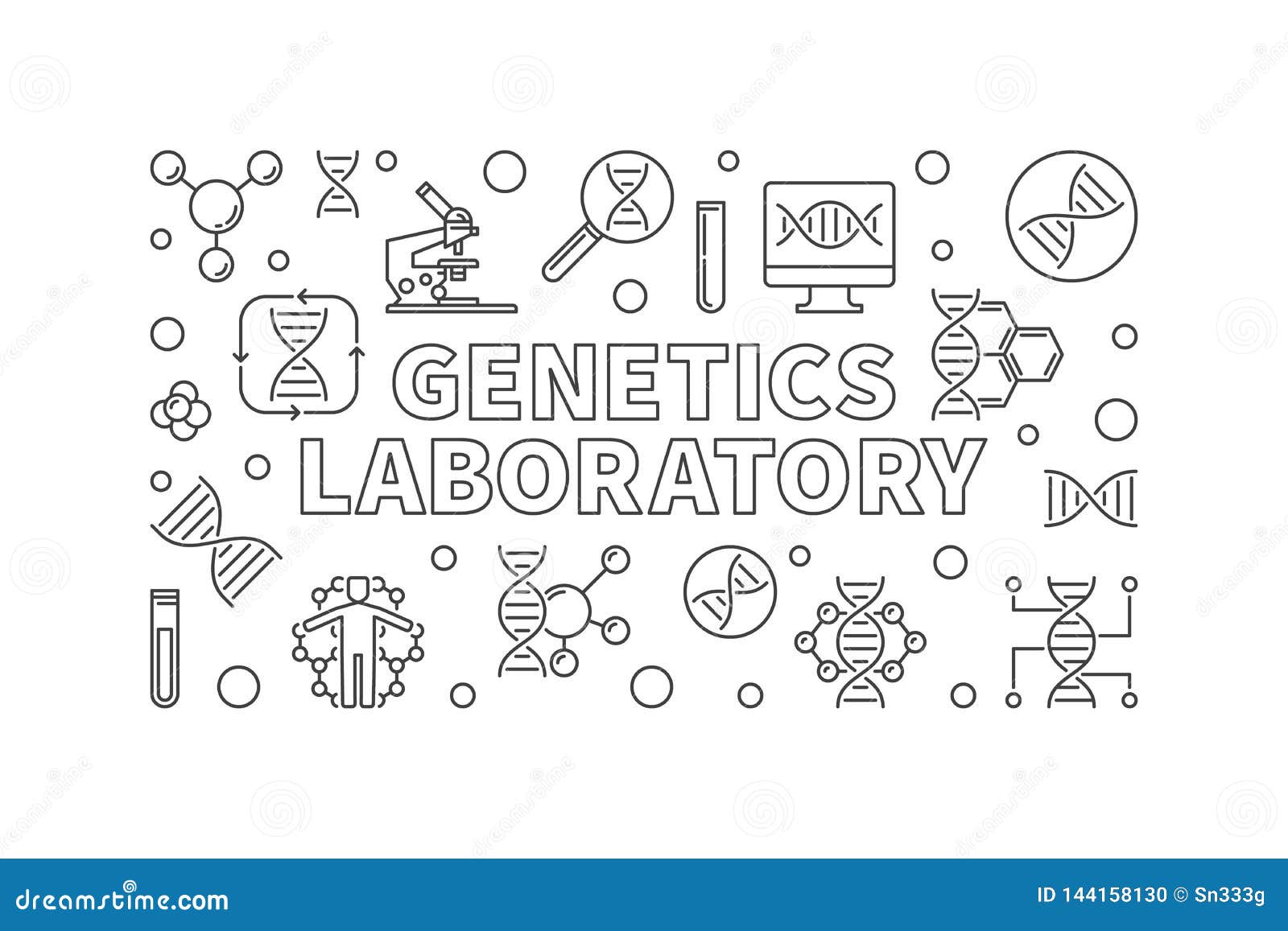 Genetics Laboratory Vector Outline Horizontal Banner Stock Vector ...