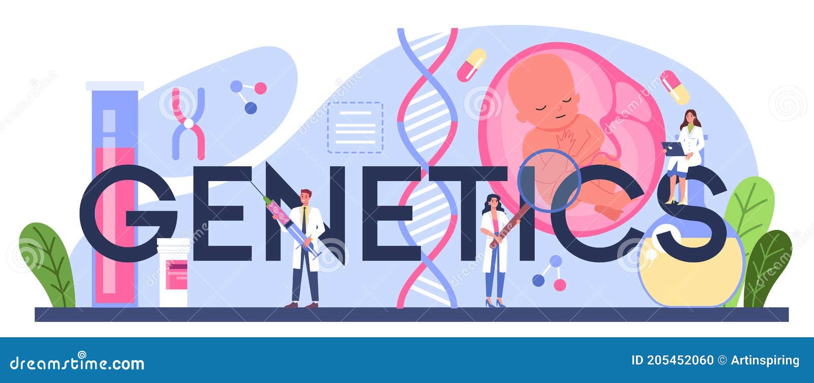 Genetics Typographic Header. Medicine and Science Technology Stock ...