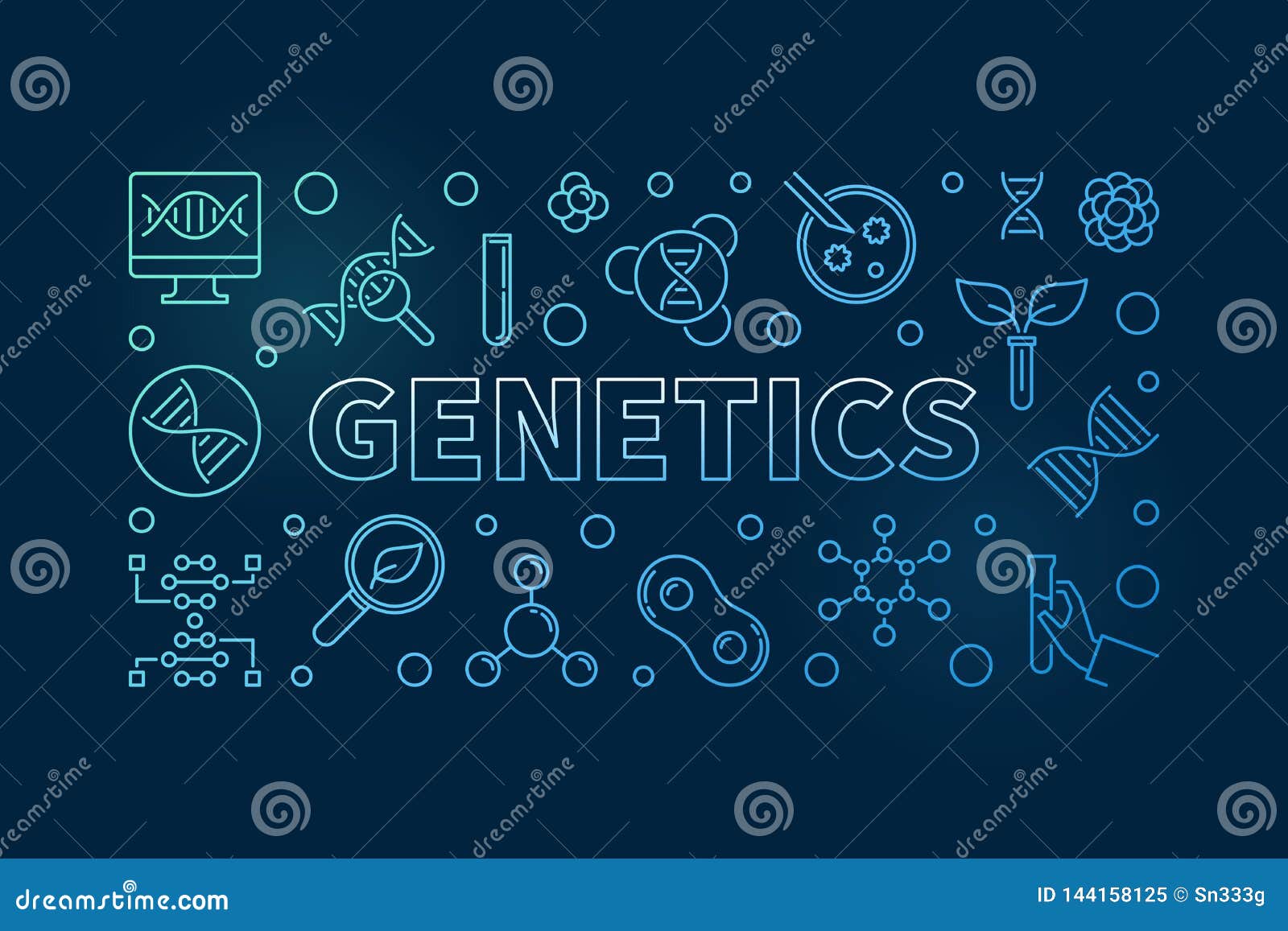 Genetics Vector Blue Outline Banner on Dark Background Stock Vector ...