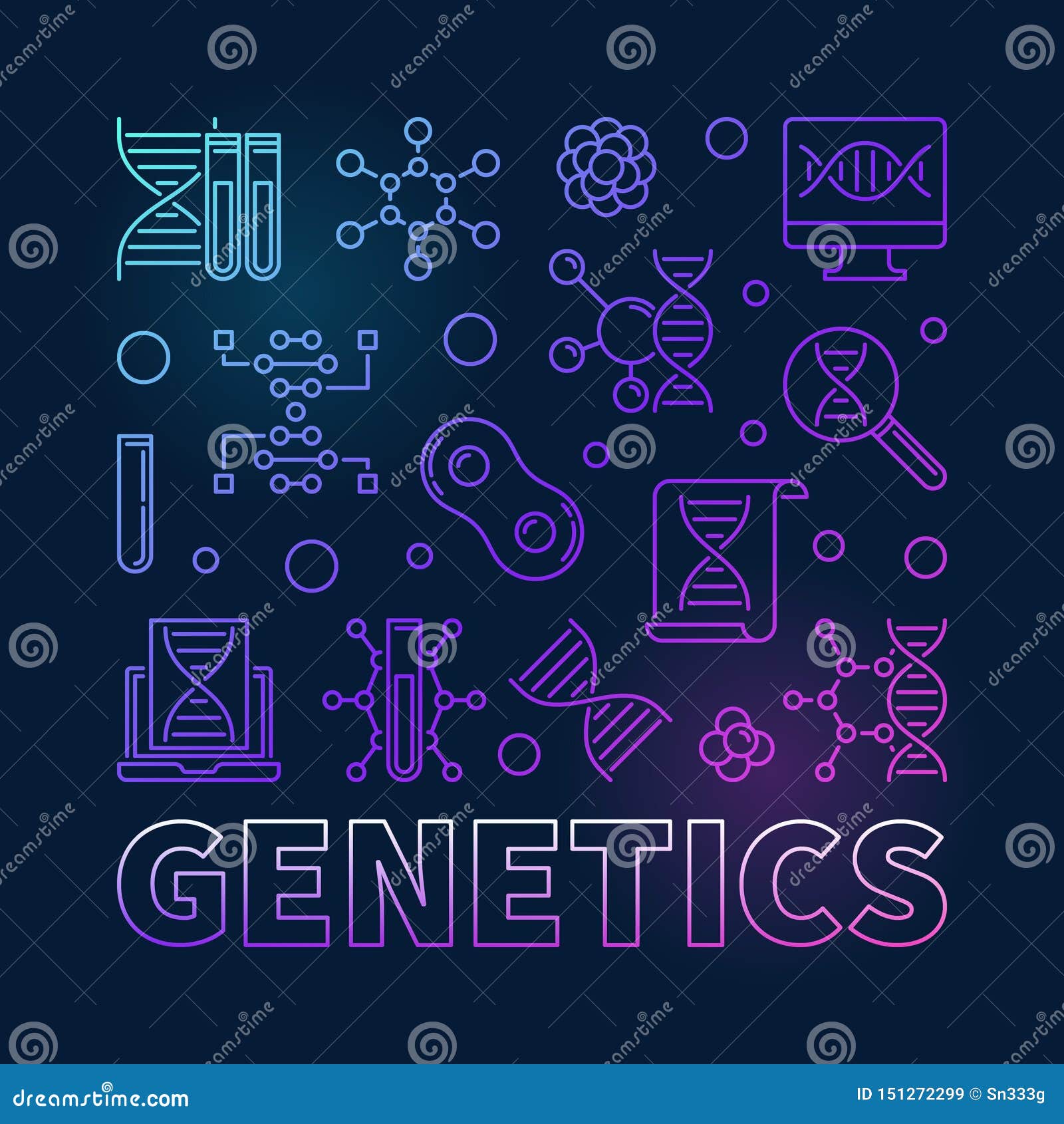 Genetics Vector Square Colored Concept Line Illustration Stock Vector ...