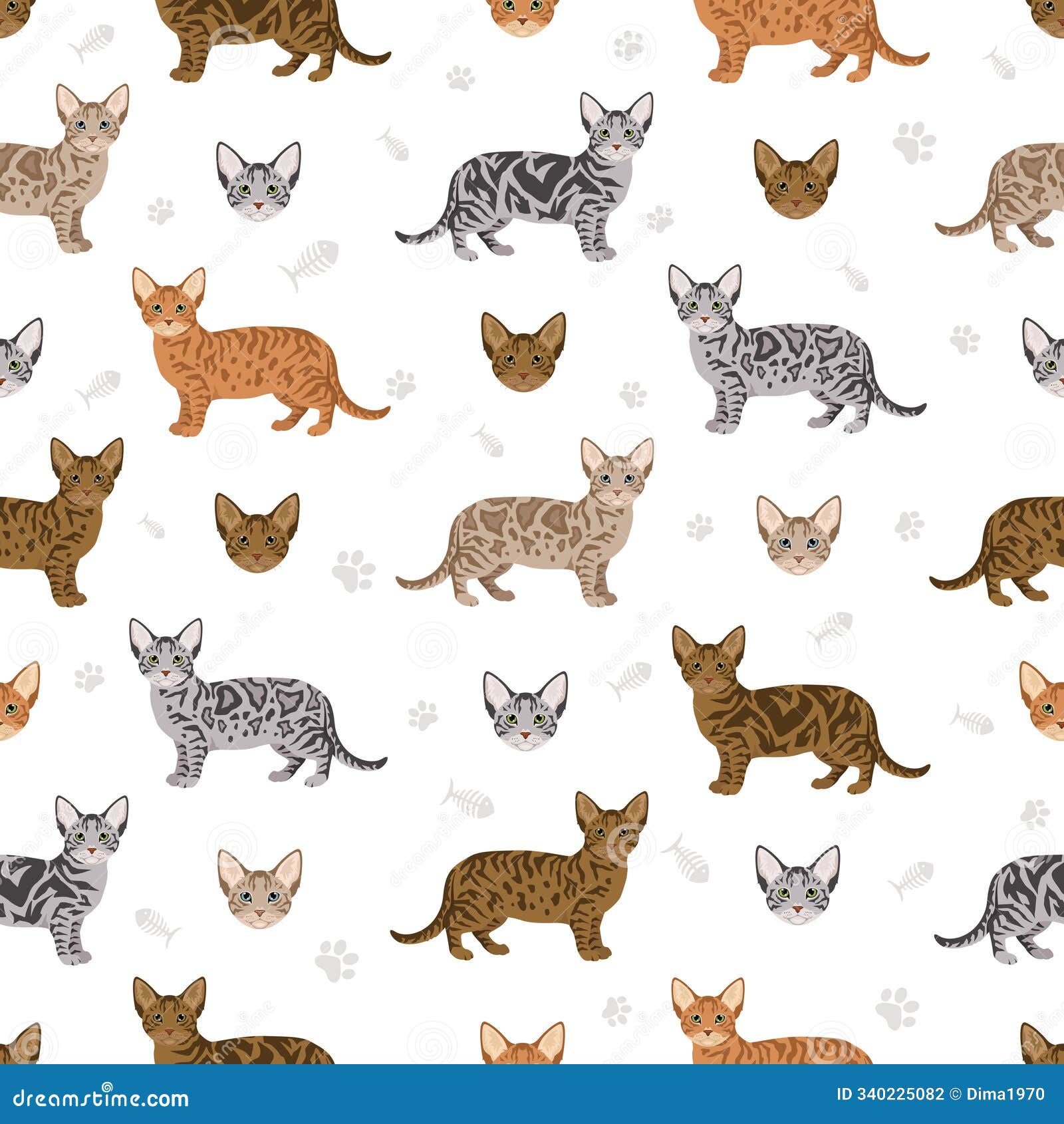 Genetta Cat Seamless Pattern. All Cat Breeds Characteristics ...