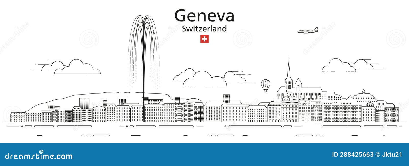 Geneva Cityscape Line Art Vector Illustration Stock Vector ...