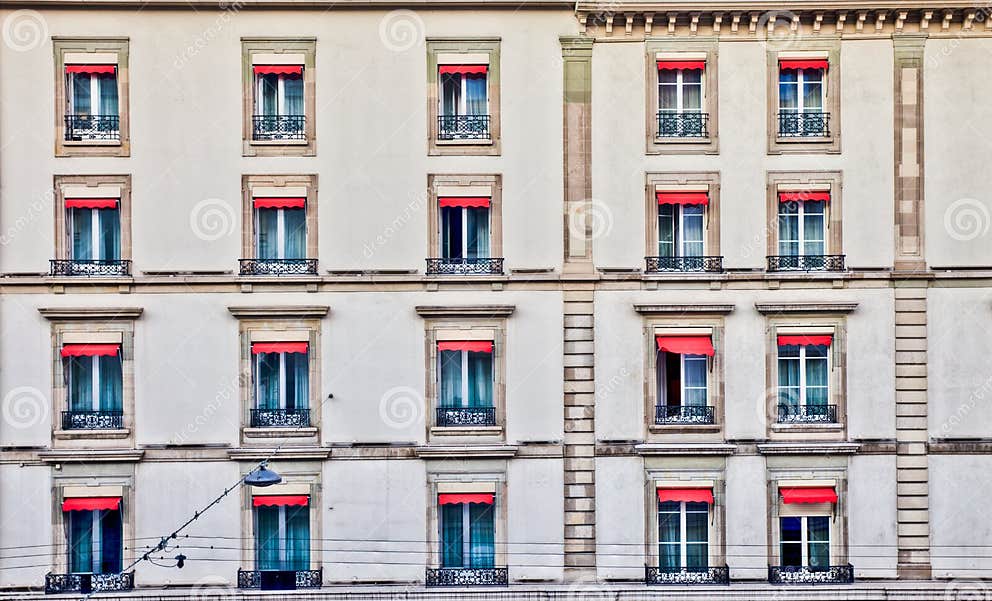 Geneva Cityscape - Row of Old Windows Stock Image - Image of ...
