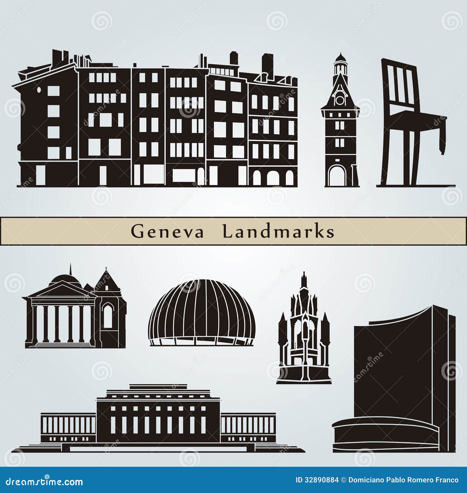 Geneva Landmarks and Monuments Stock Vector - Illustration of europe ...