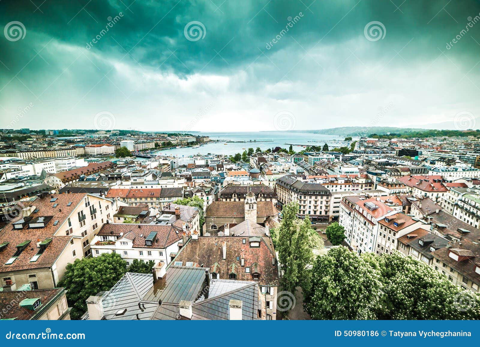 Geneva Old Town stock photo. Image of angle, aerial, geneva - 50980186