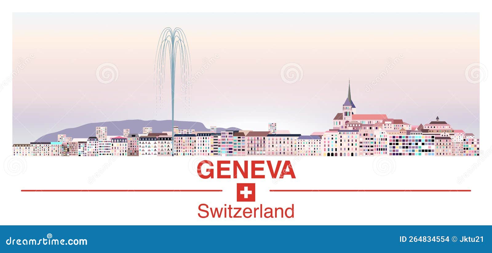 Geneva Skyline in Bright Color Palette Vector Poster Stock Vector ...