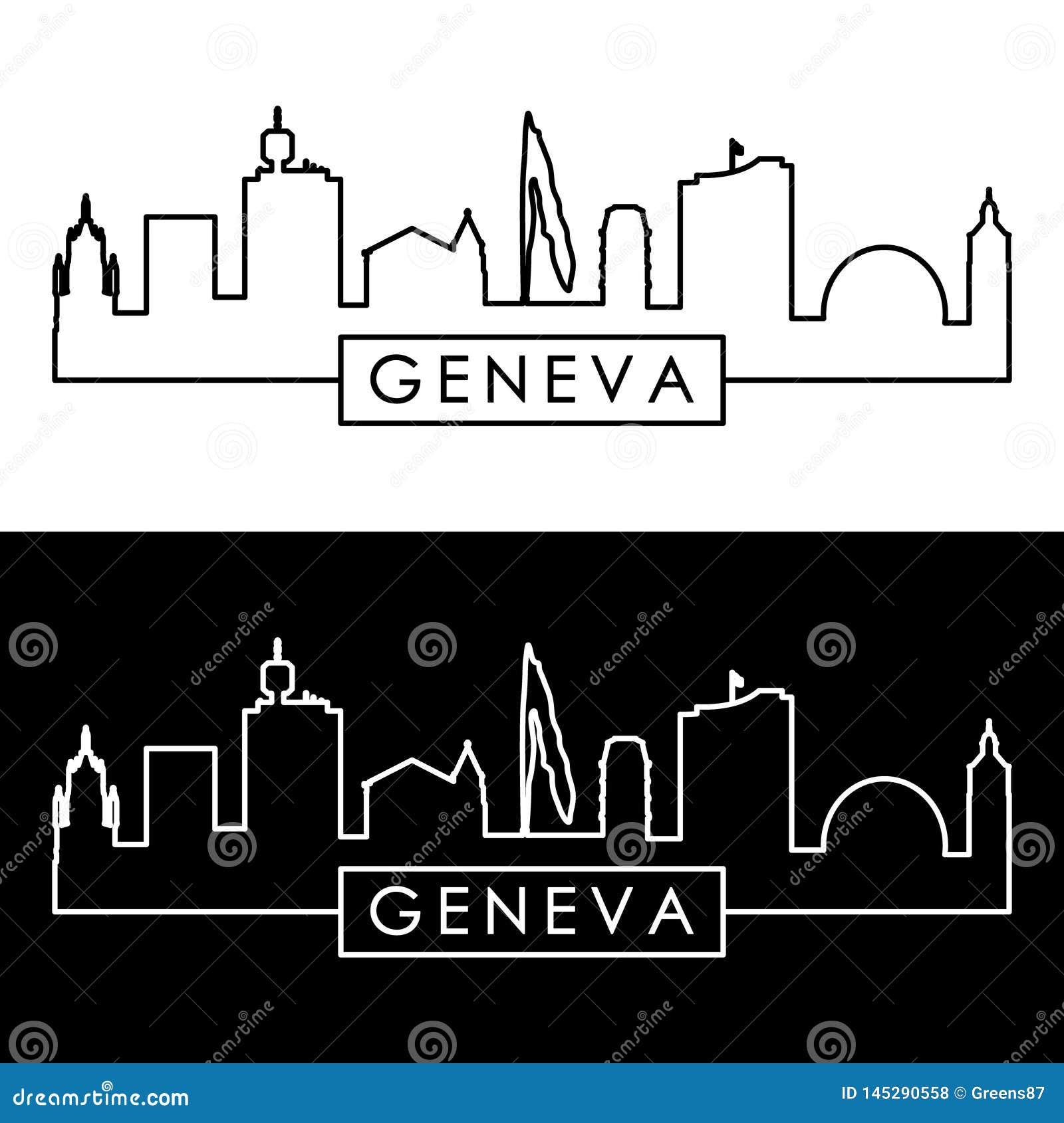 Geneva Skyline And Landmarks Silhouette Cartoon Vector | CartoonDealer ...