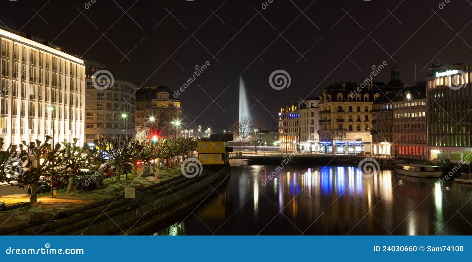 Geneva Skyline by Night in Switzerland Stock Photo - Image of ...