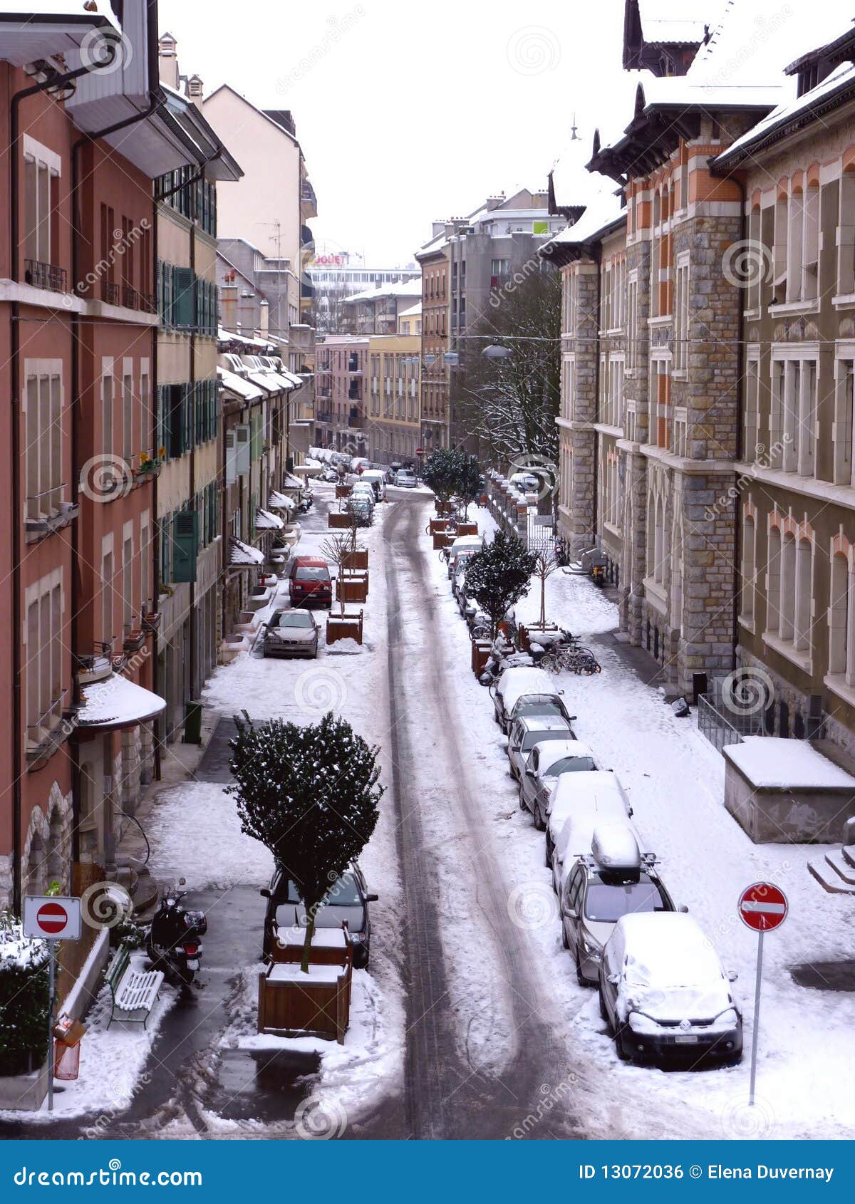 Geneva Snowy Street by Winter Stock Photo - Image of building, white ...