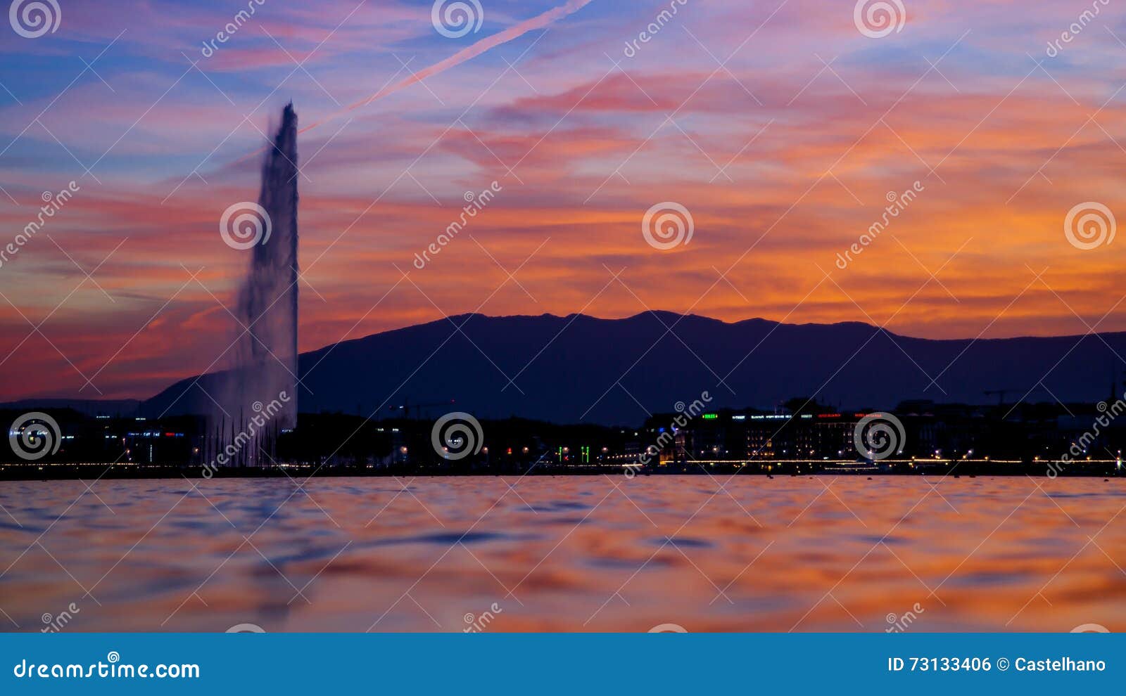 Geneva Sunset editorial photo. Image of lights, lake - 73133406