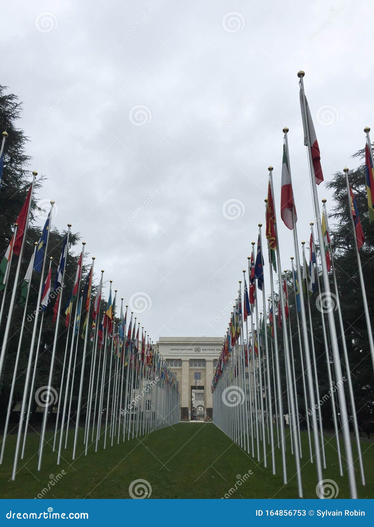 Geneva / Switzerland - 11 19 2019 : Line of Flags in Geneva United ...