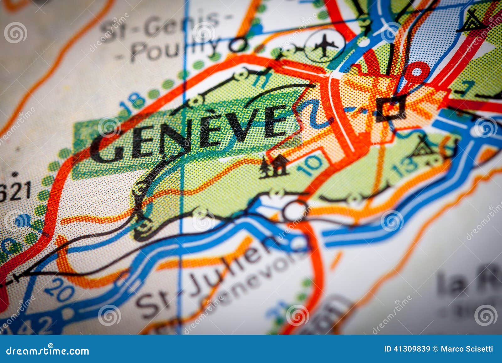 Geneve City Em Um Mapa De Estradas Imagem de Stock - Imagem de ...