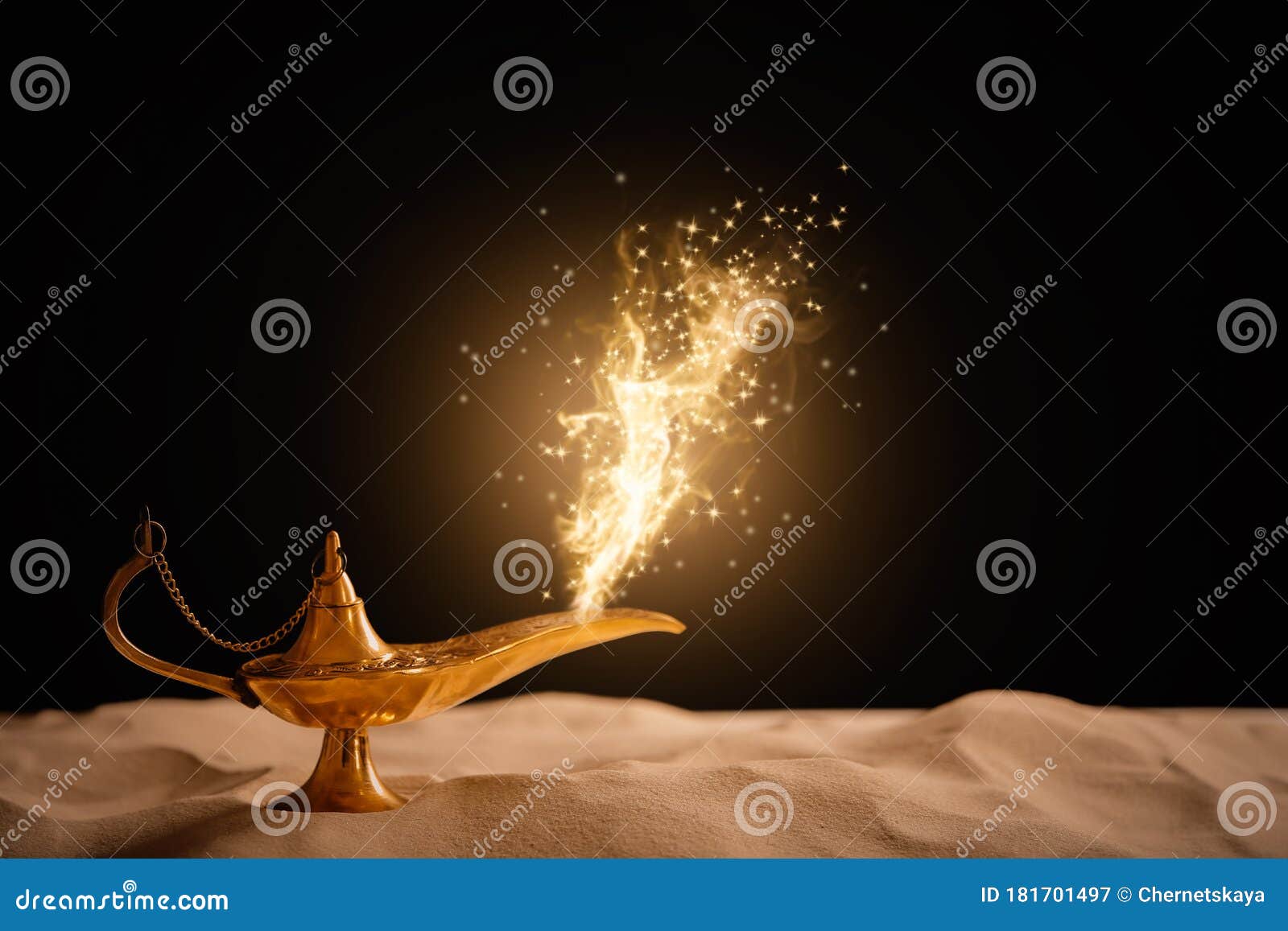 Genie Appearing from Magic Lamp of Wishes Stock Image - Image of black ...
