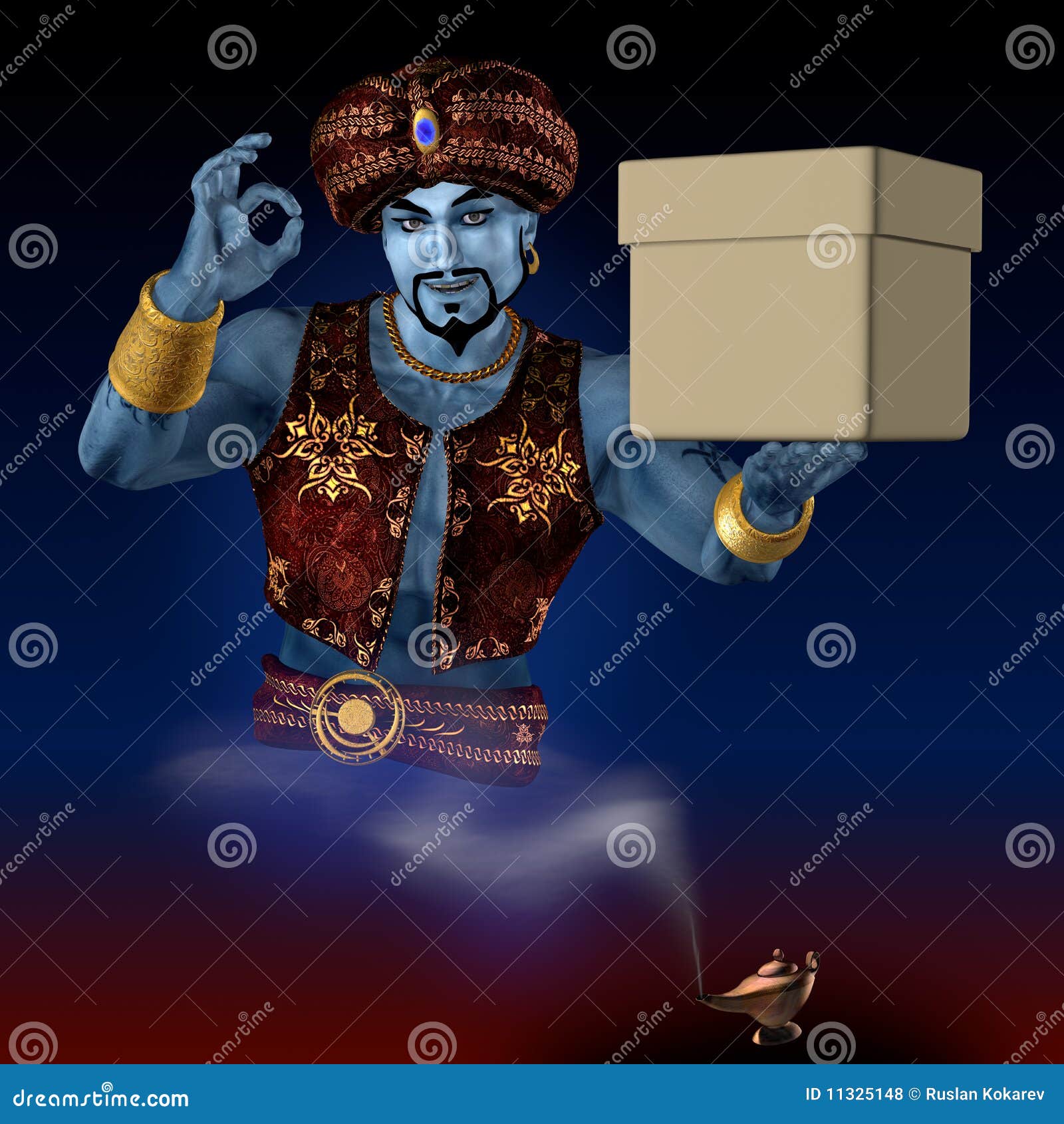 Genie with a box. stock illustration. Illustration of smoke - 11325148
