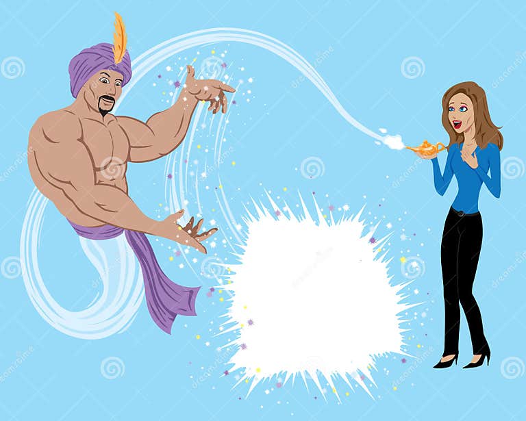 Genie Granting Wish stock vector. Illustration of brunette - 12939509