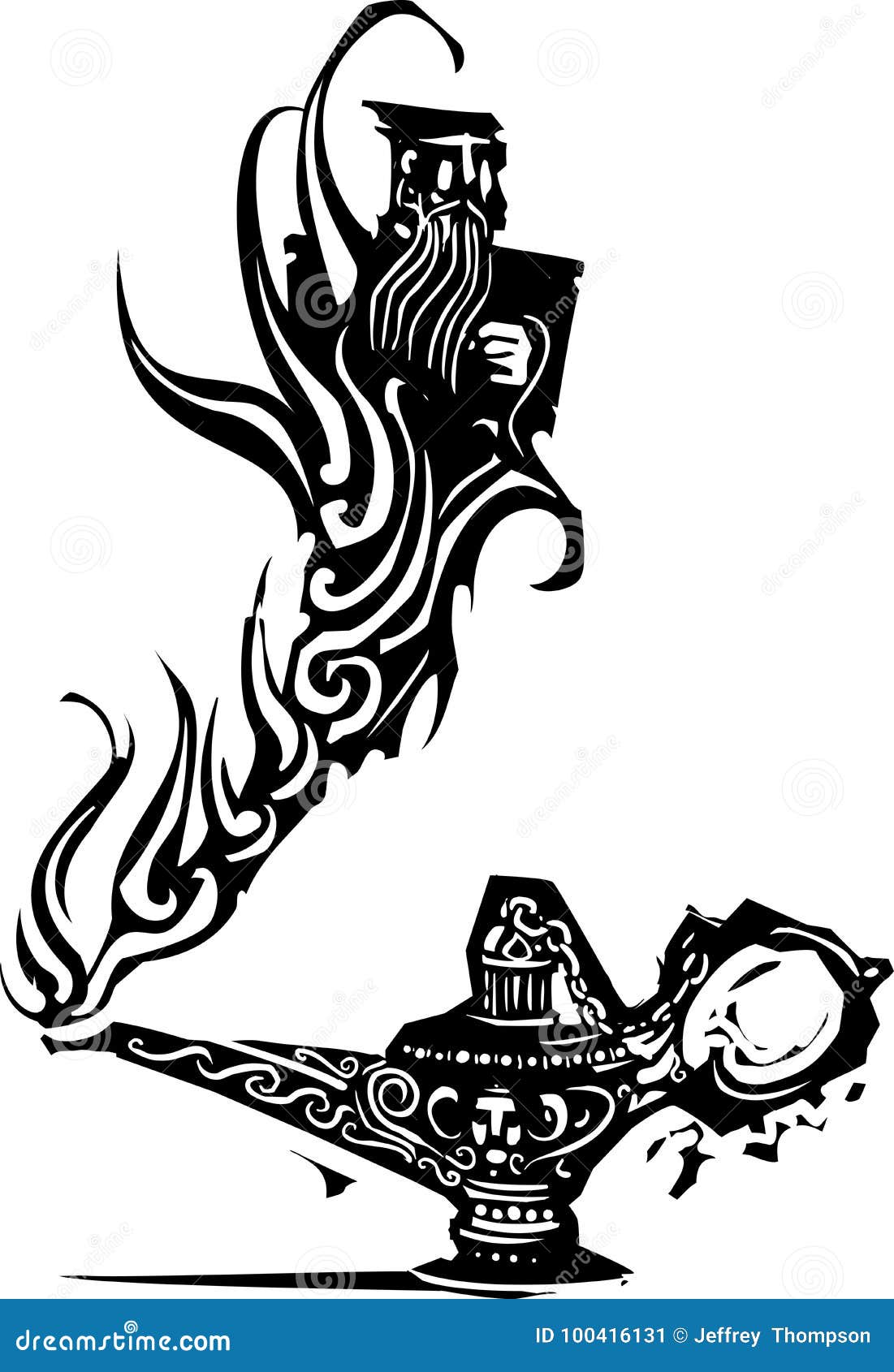 Genie Djinn Cleaning Girl Character Magic Lamp Flat Vector Illustration ...
