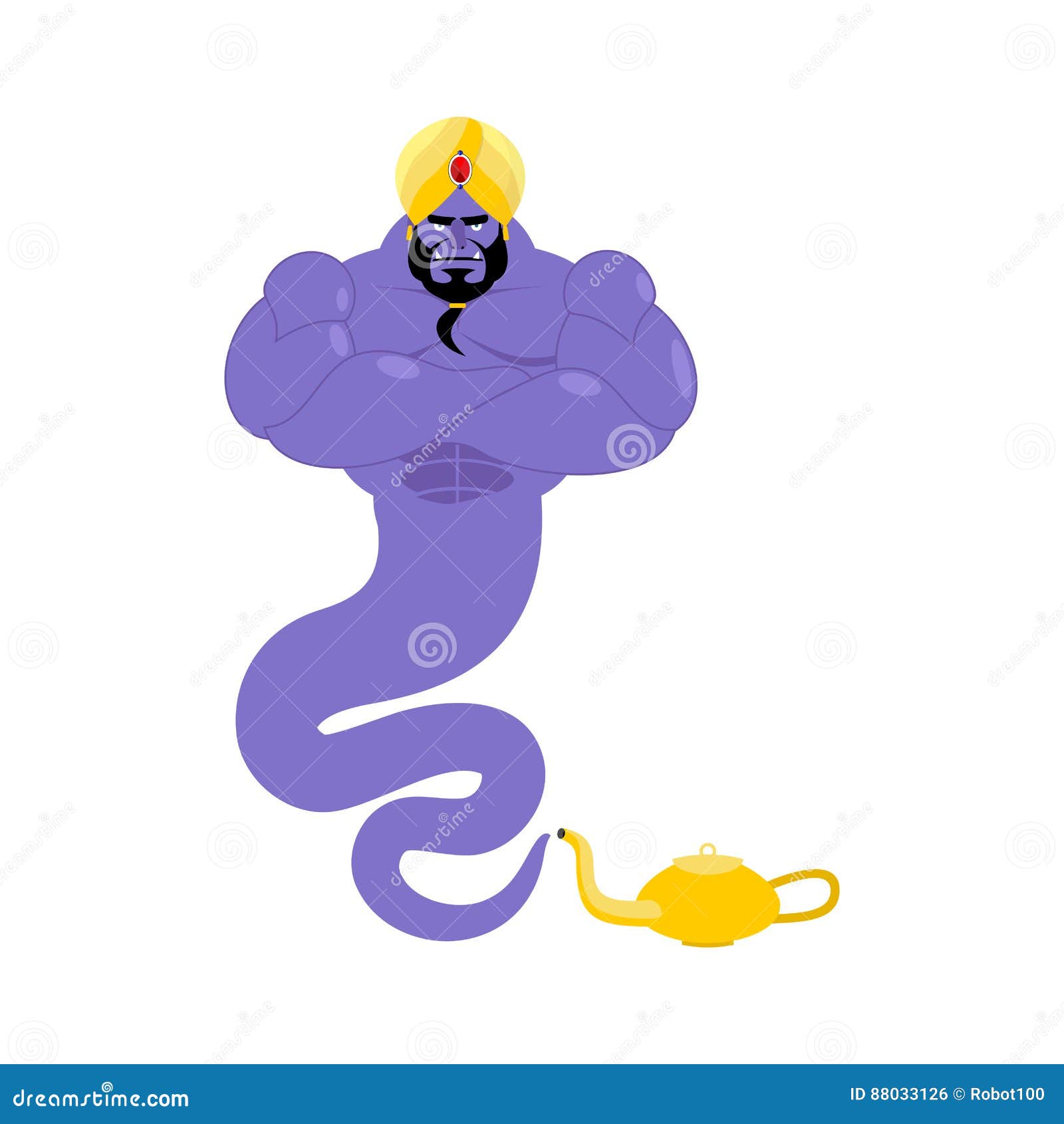 Genie Out of Lamp. Arabic Magic Spirit Stock Vector - Illustration of ...
