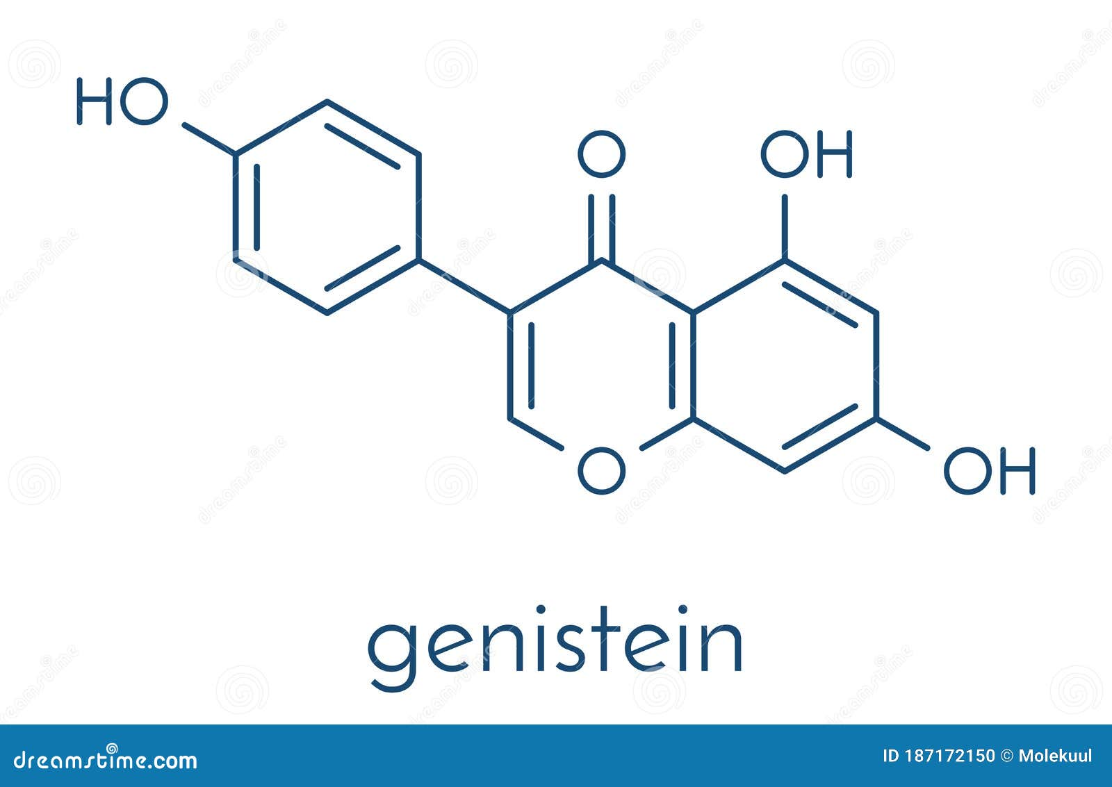 Genistein Isoflavone Molecule. 3D Rendering. Atoms Are Represented As ...