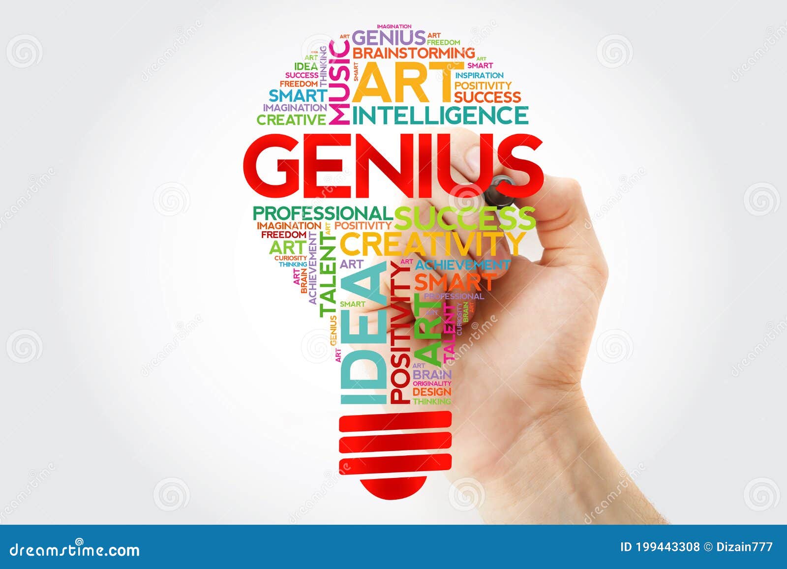 Genius bulb word cloud stock photo. Image of knowledge - 199443308