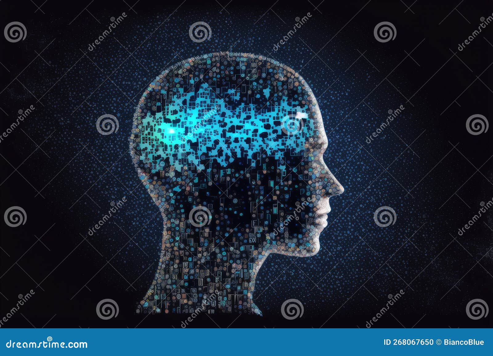 Genius Human Head with AI Brain Artificial Intelligence Virtual ...