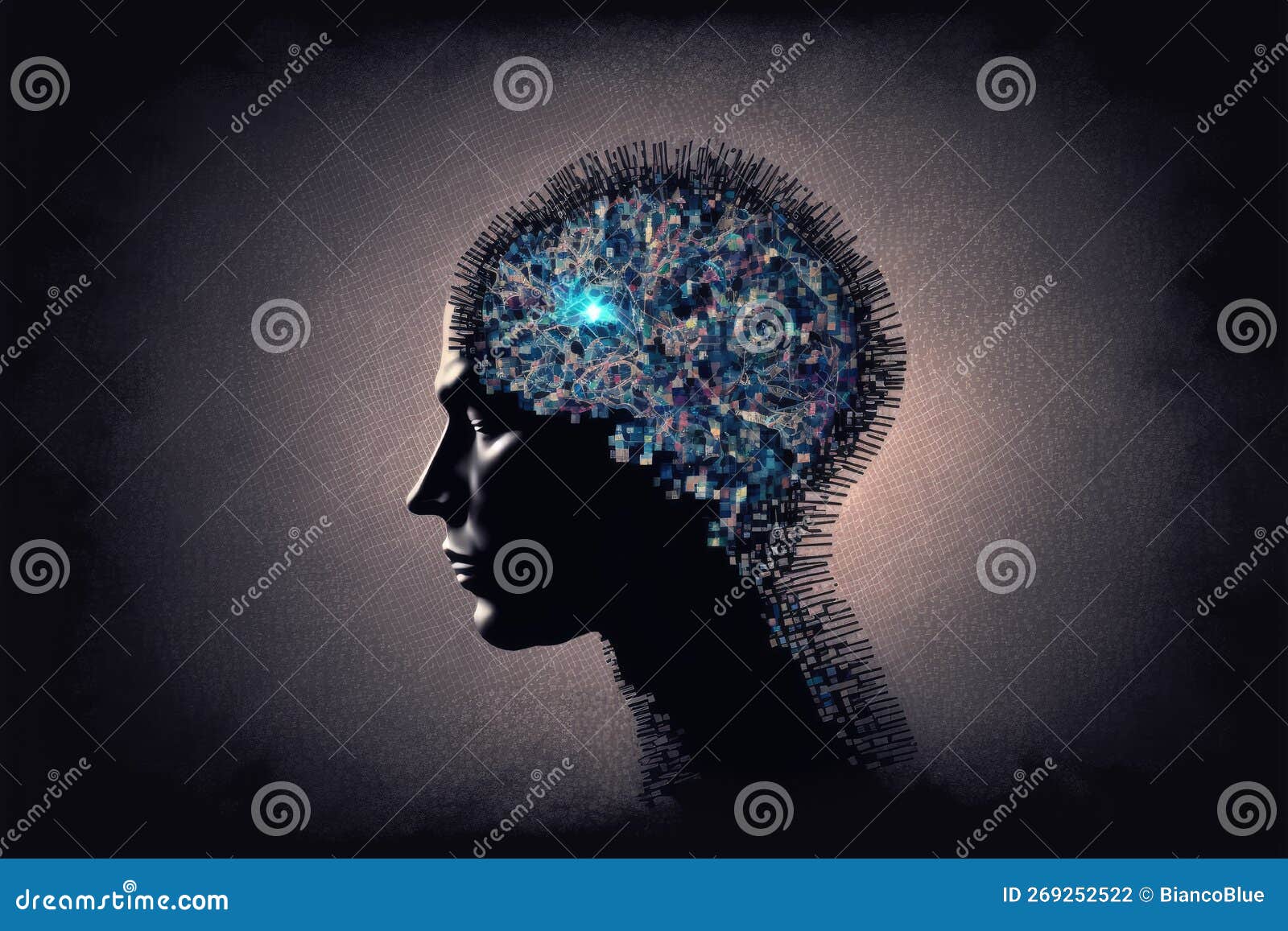 Genius Human Head with AI Brain Artificial Intelligence Virtual ...