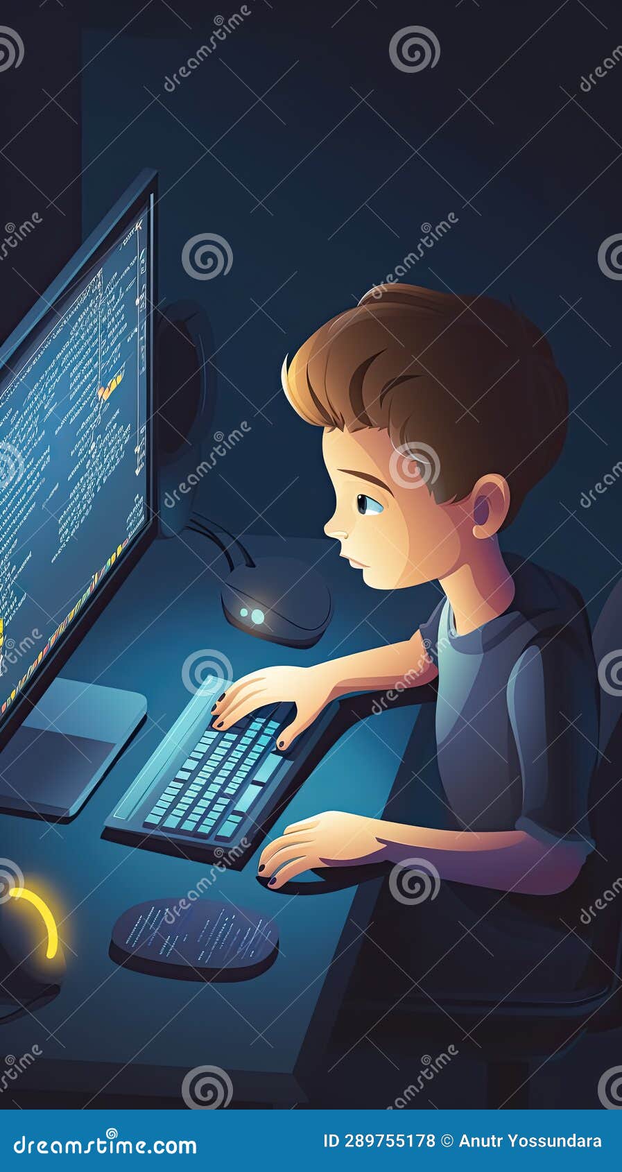 Genius Little Boy As A Hacker Is Coding And Programming On Computer 4380
