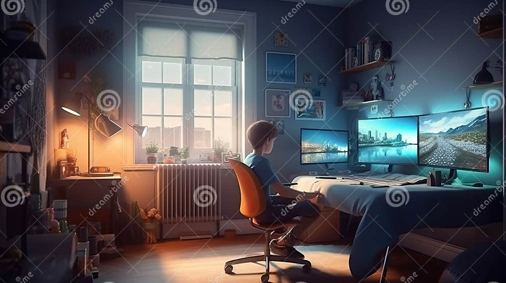 Genius Little Boy As a Hacker is Coding and Programming on Computer ...