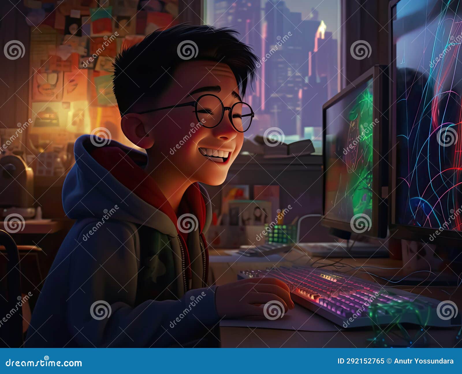 Genius Little Boy As a Hacker is Coding and Programming on Computer ...