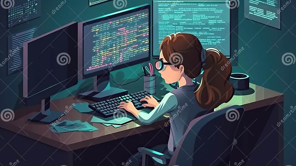 Genius Little Boy As a Hacker is Coding and Programming on Computer Technology. Stock ...