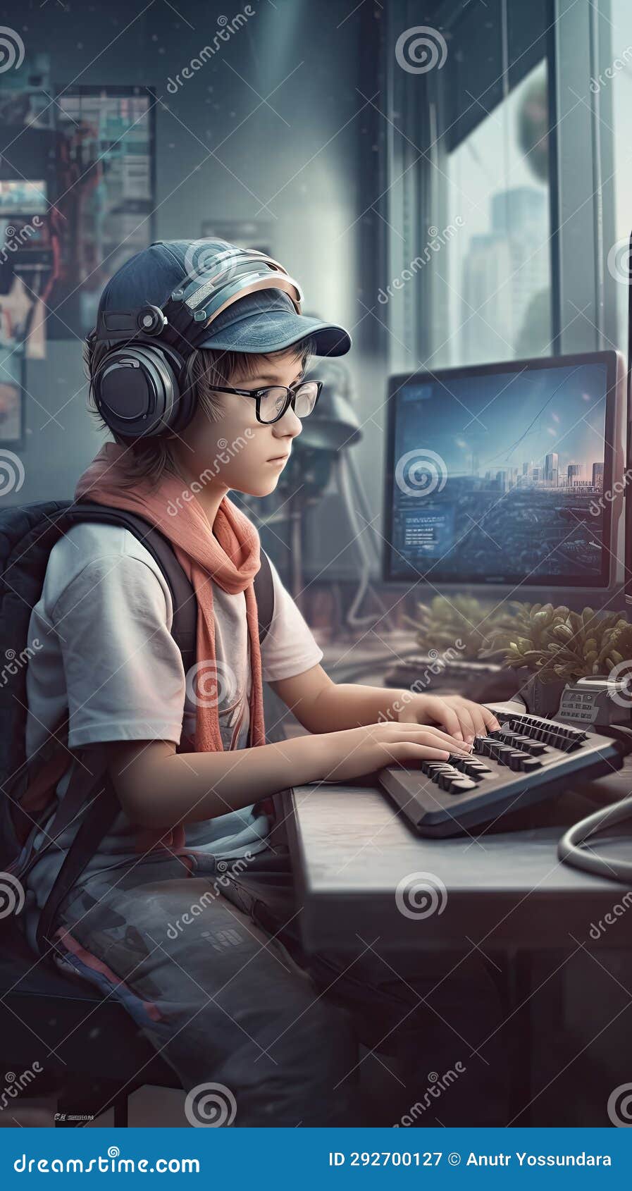 Genius Little Boy As a Hacker is Coding and Programming on Computer ...