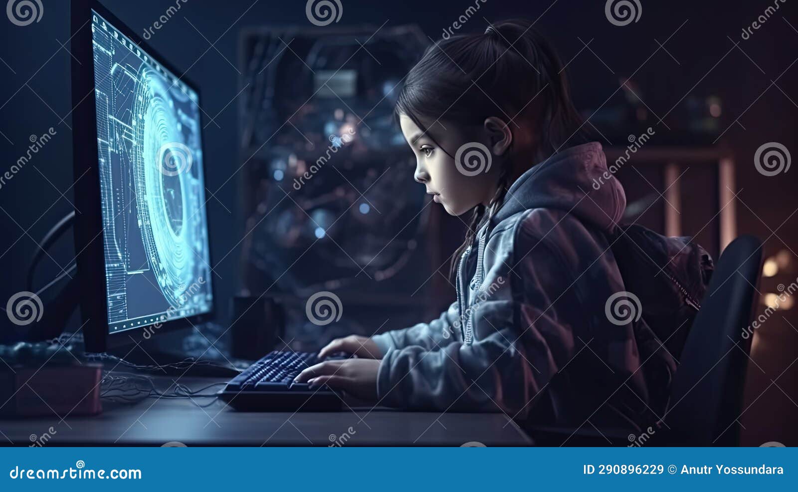 Genius Little Boy As A Hacker Is Coding And Programming On Computer 0151
