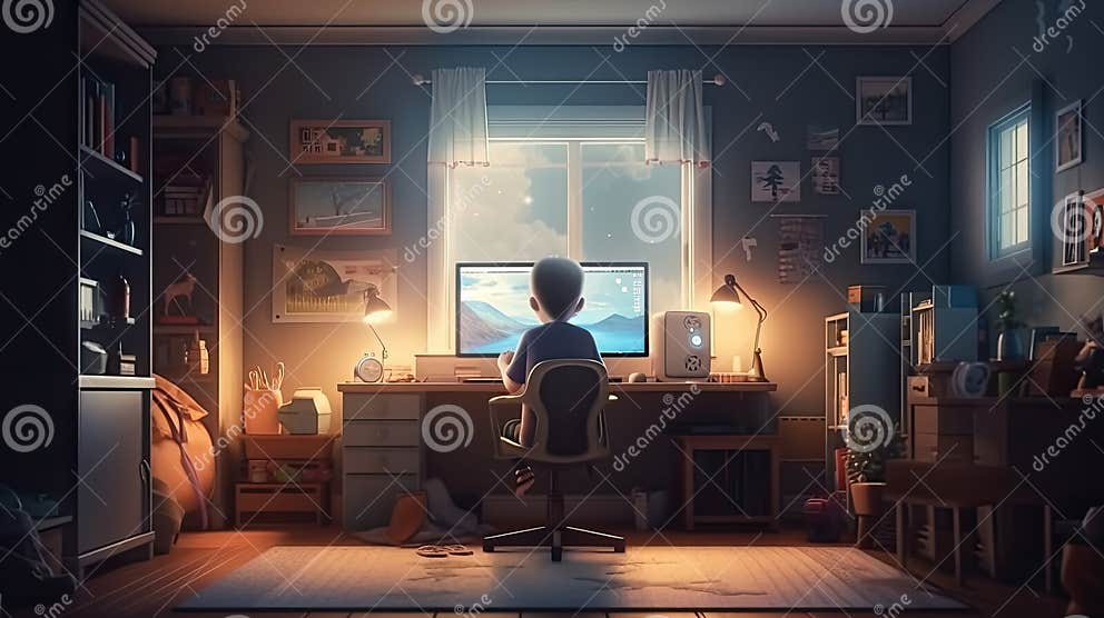 Genius Little Boy As a Hacker is Coding and Programming on Computer ...