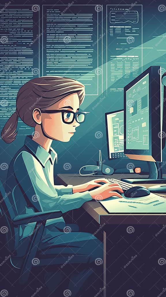 Genius Little Boy As a Hacker is Coding and Programming on Computer Technology, Generative Ai ...