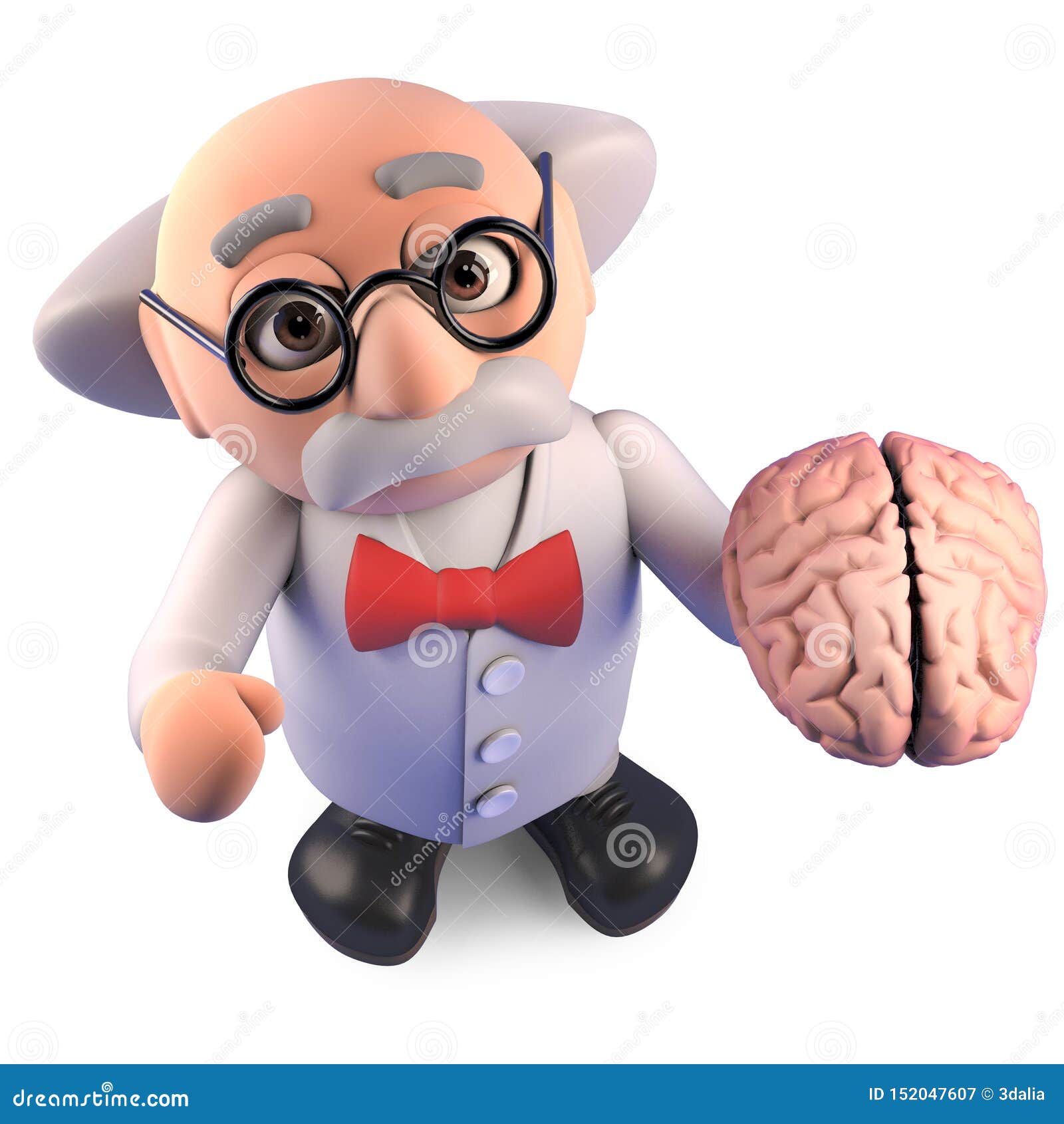 Genius Mad Scientist Professor Studies a Human Brain, 3d Illustration ...
