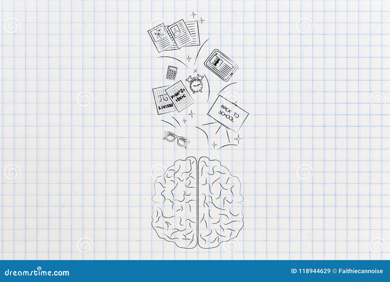 Brain with School Items Going in or Out of it Stock Illustration ...