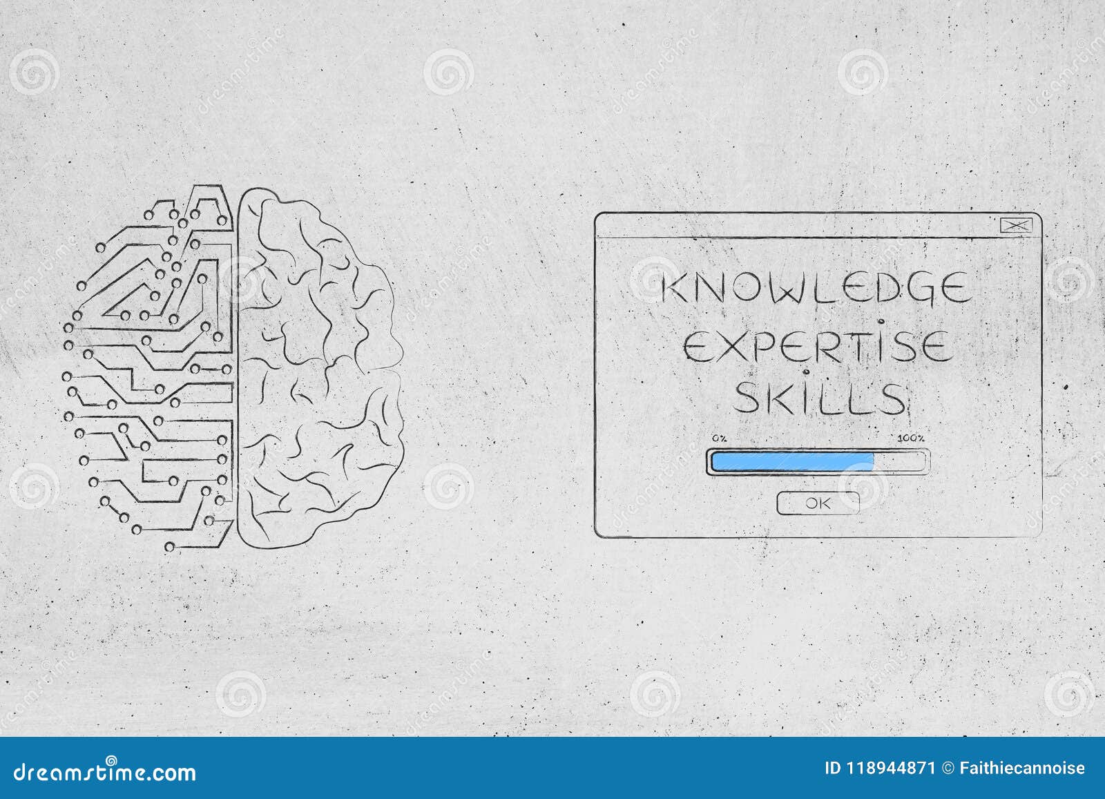 Half Human Half Digital Brain Next To Knowledge Expertise Skills Stock ...