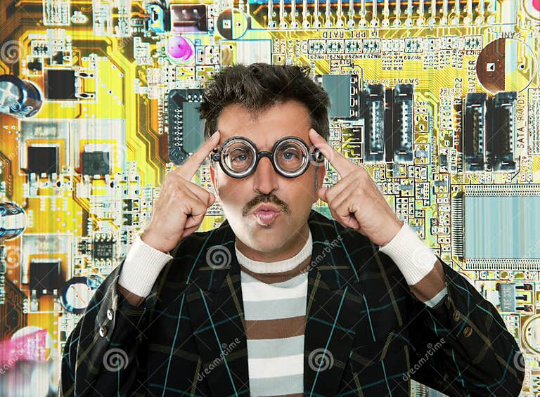 Genius Nerd Electronic Engineer Tech Man Thinking Stock Photo - Image ...