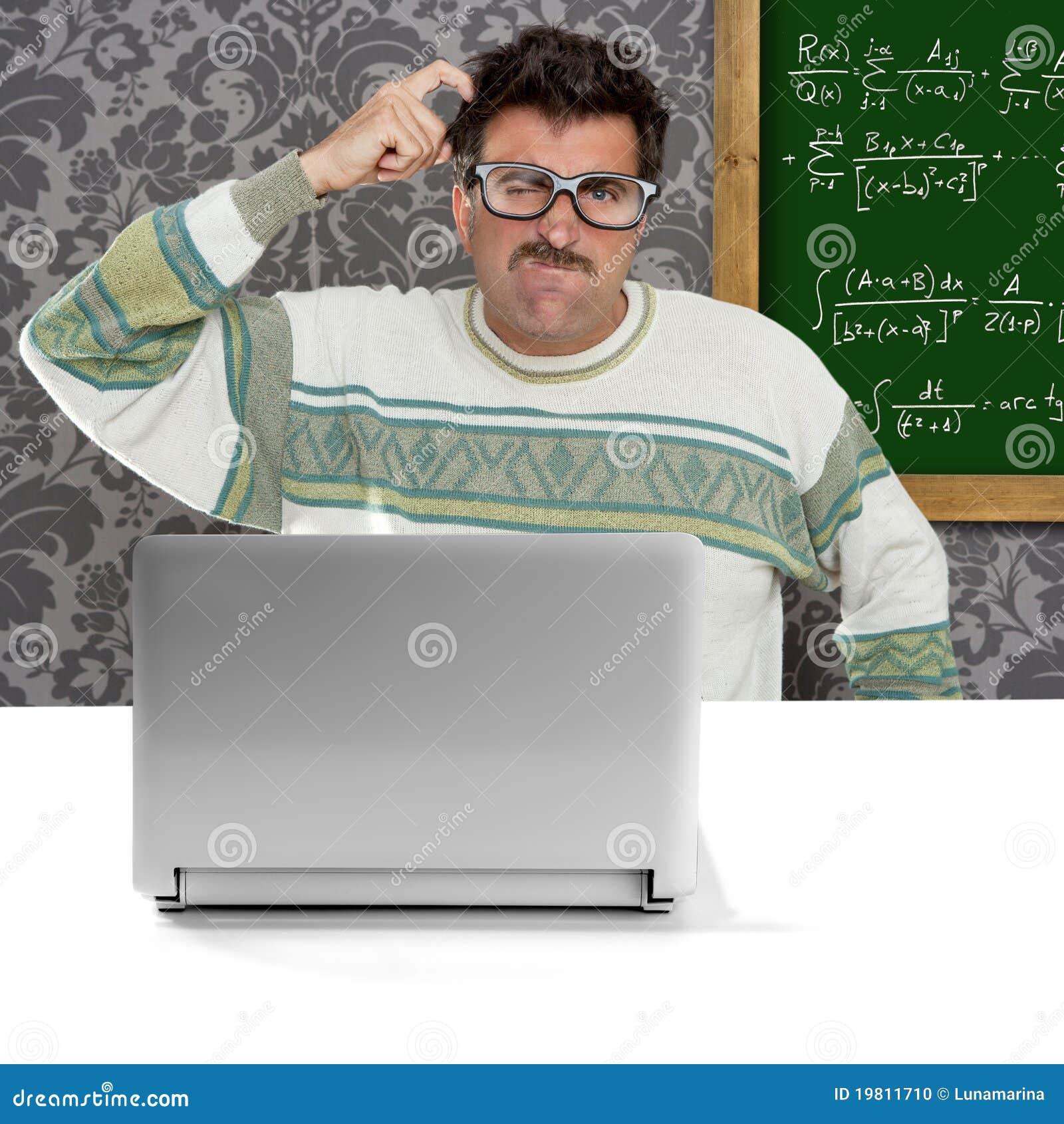 Genius Nerd Silly Glasses Thinking Gesture Stock Photo - Image of ...