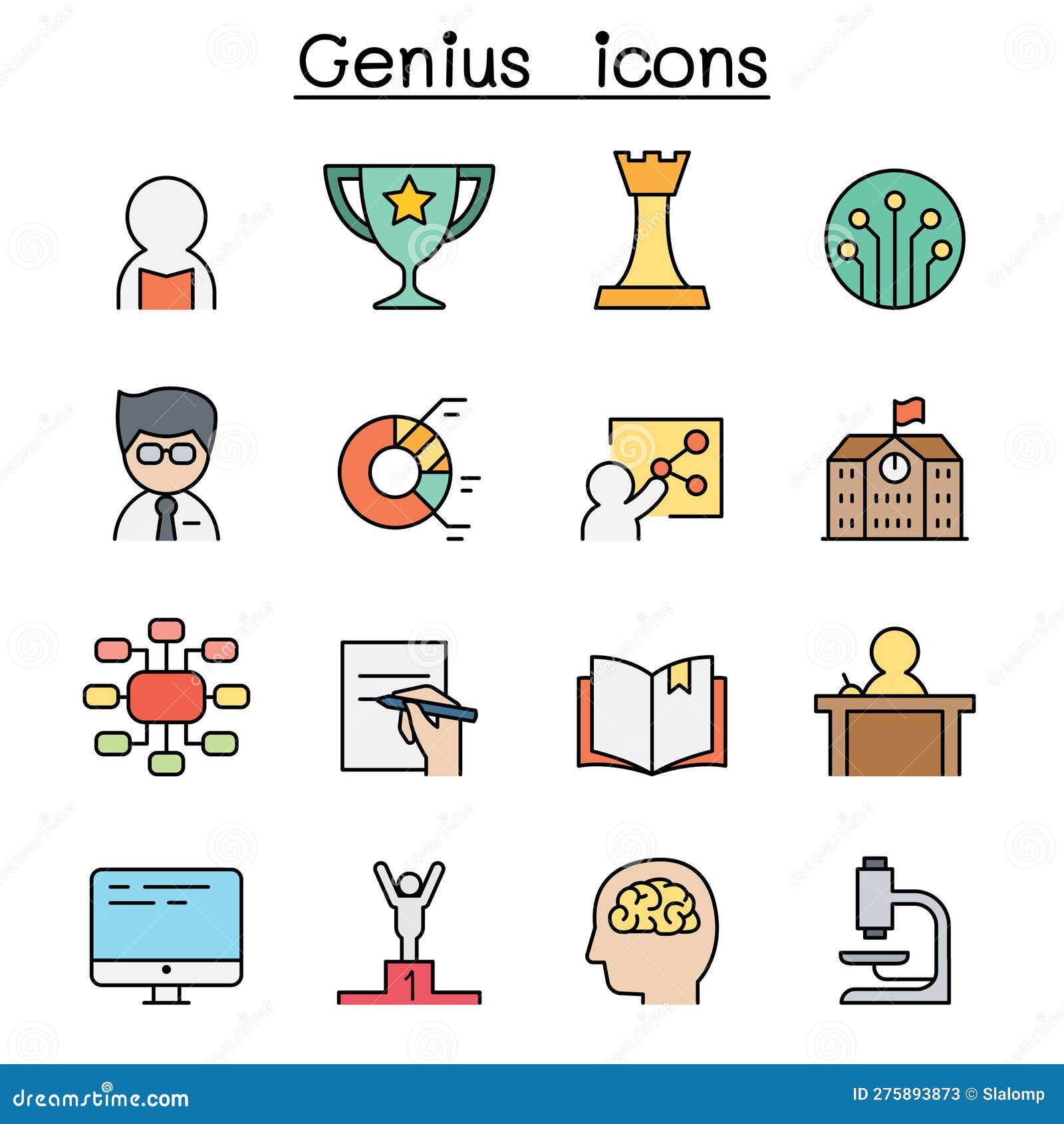 Genius, Smart and Intelligent Color Line Icon Set Vector Illustration ...