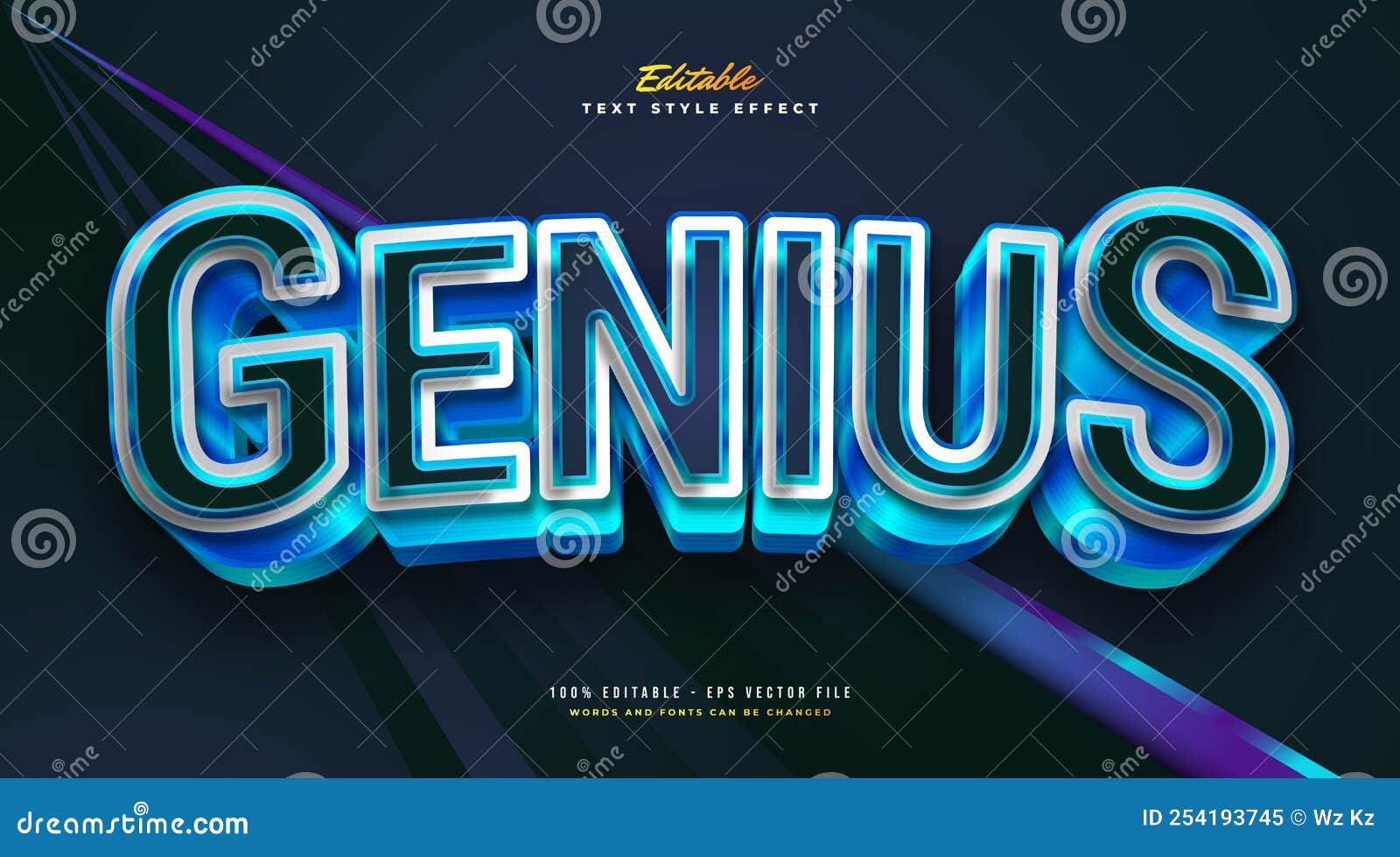 Genius Text Style in White and Blue with 3D Bold Effect Stock Vector ...